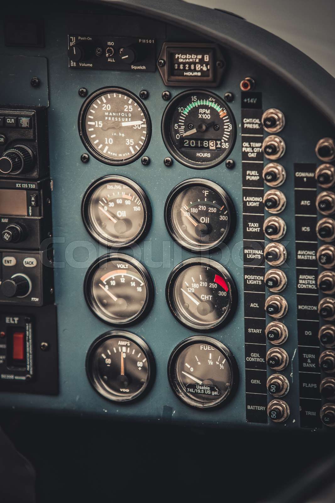 Vintage aircraft cockpit detail. Retro aviation, aircraft instruments ...