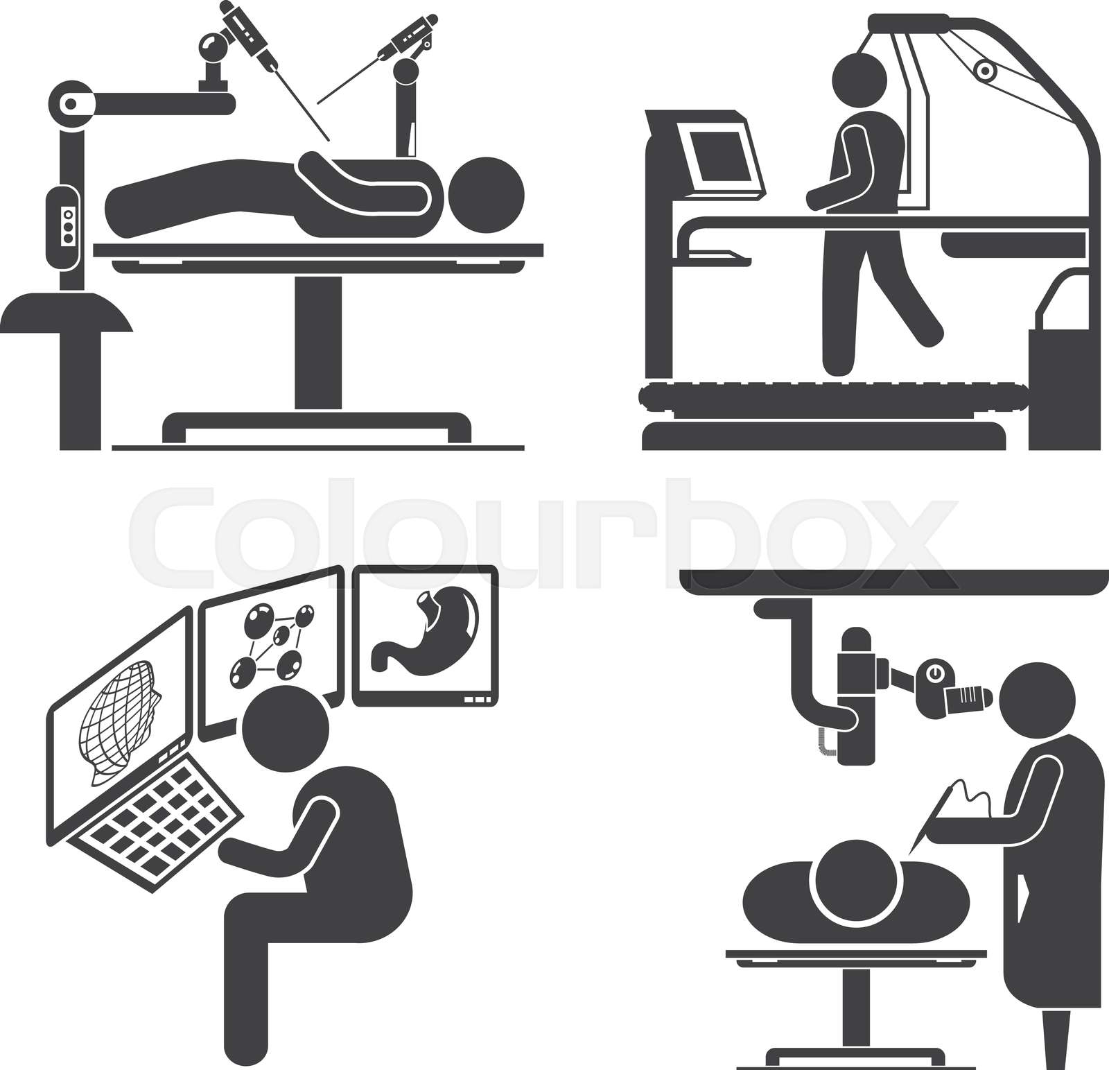 medical robot icons, robotic assisted surgery icons | Stock vector ...