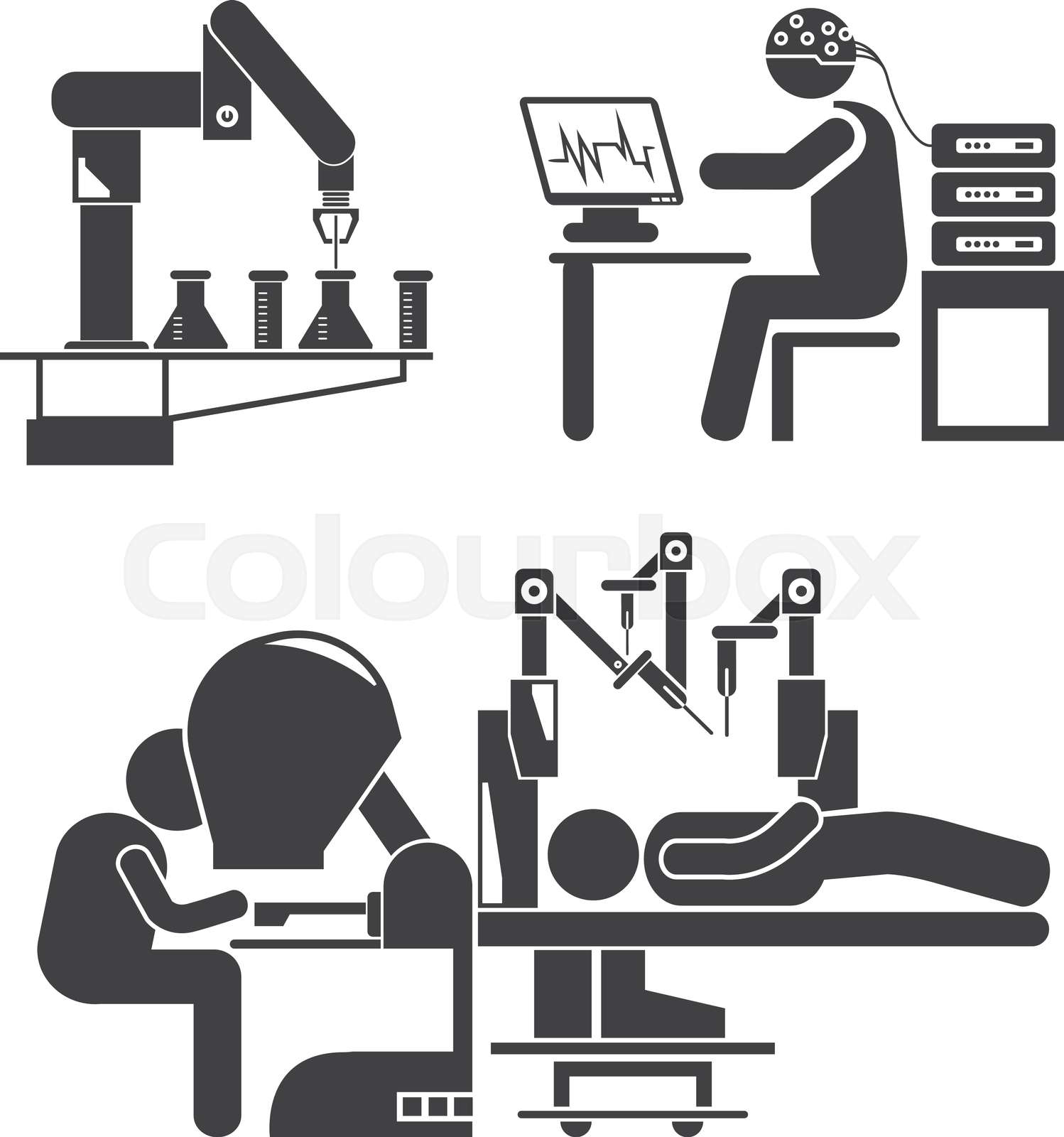 medical robot icons, robotic assisted surgery icons | Stock vector ...