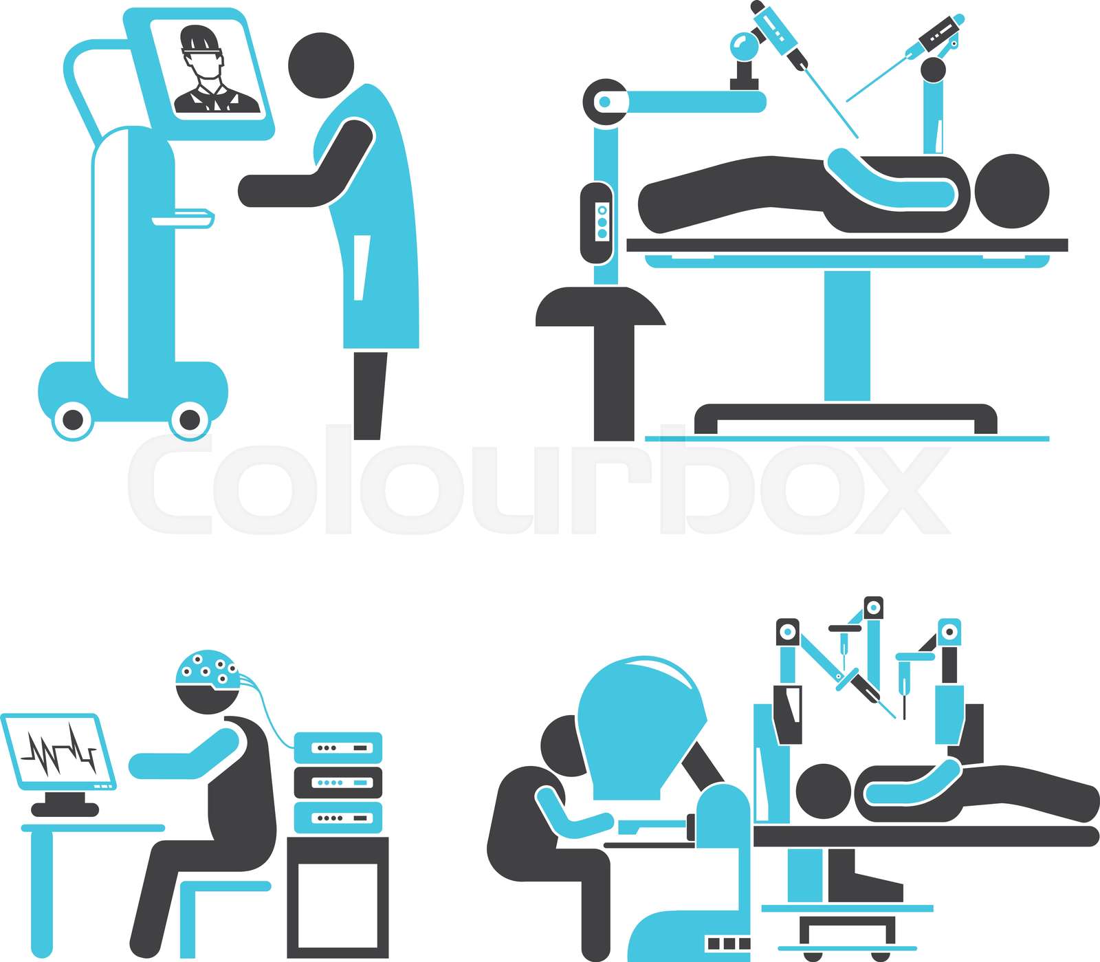 medical robot icons, robotic assisted surgery icons | Stock vector ...