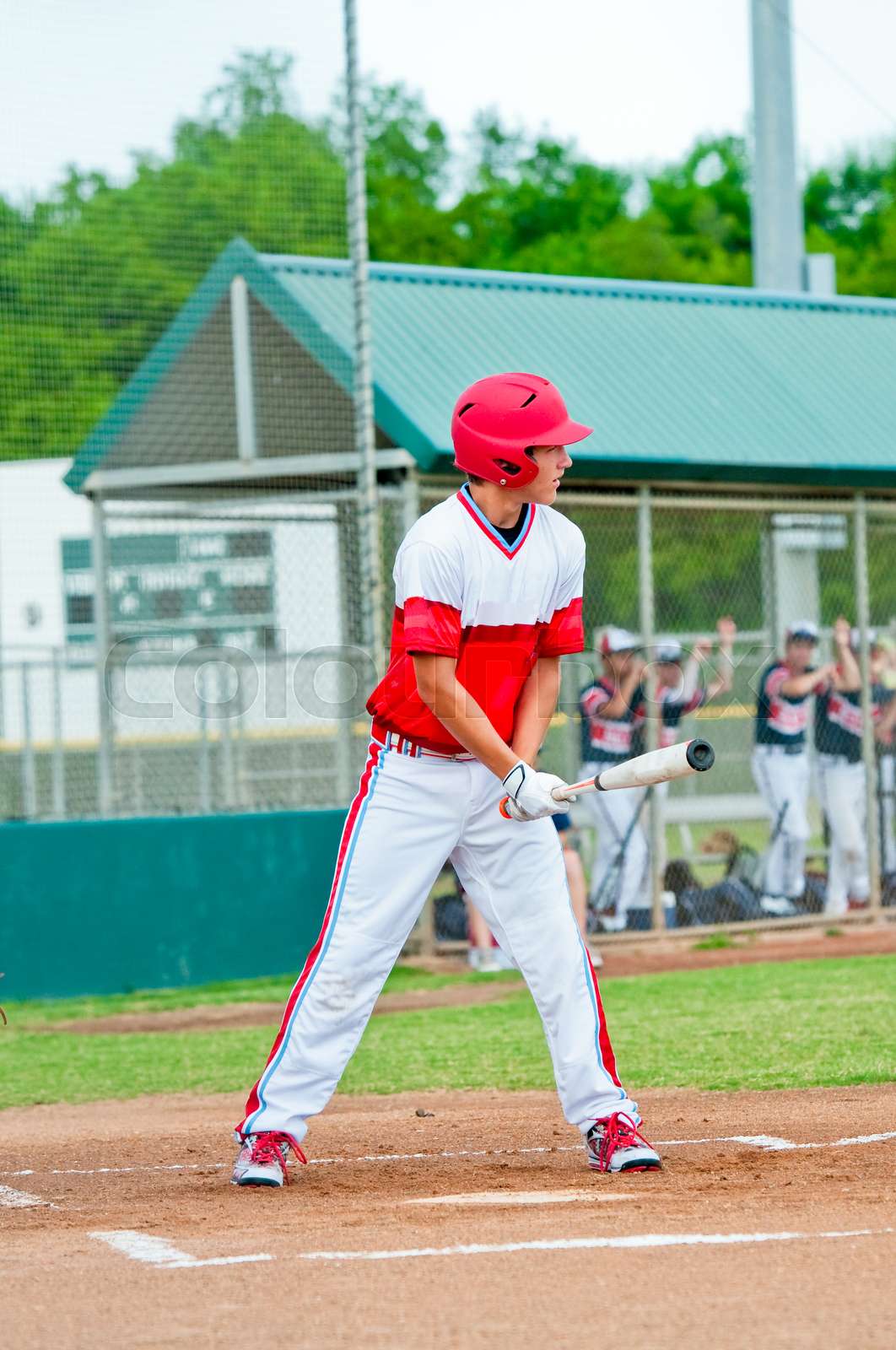 Teenage baseball player batting. | Stock image | Colourbox