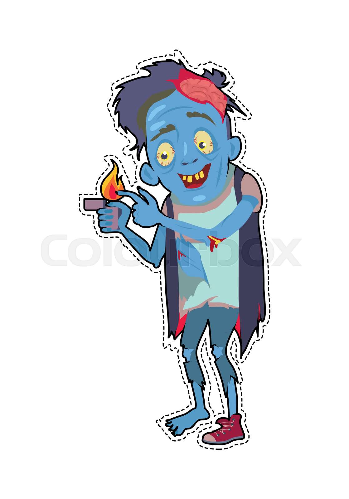 Zombie Isolated. Fictional Being Burning his Finger | Stock vector ...