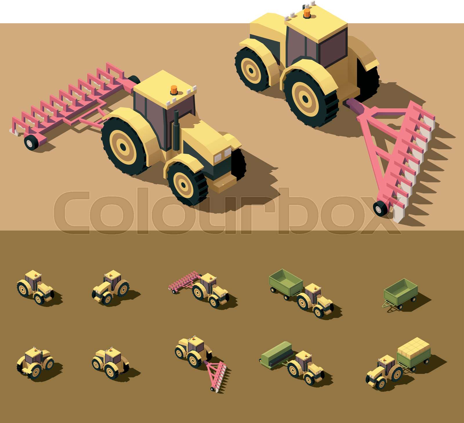 Vector isometric low poly tractor | Stock vector | Colourbox