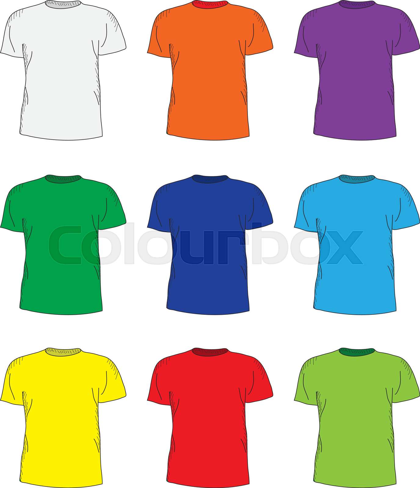 Men's t shirts design template set. Multi-colored T-shirts hand-drawing ...
