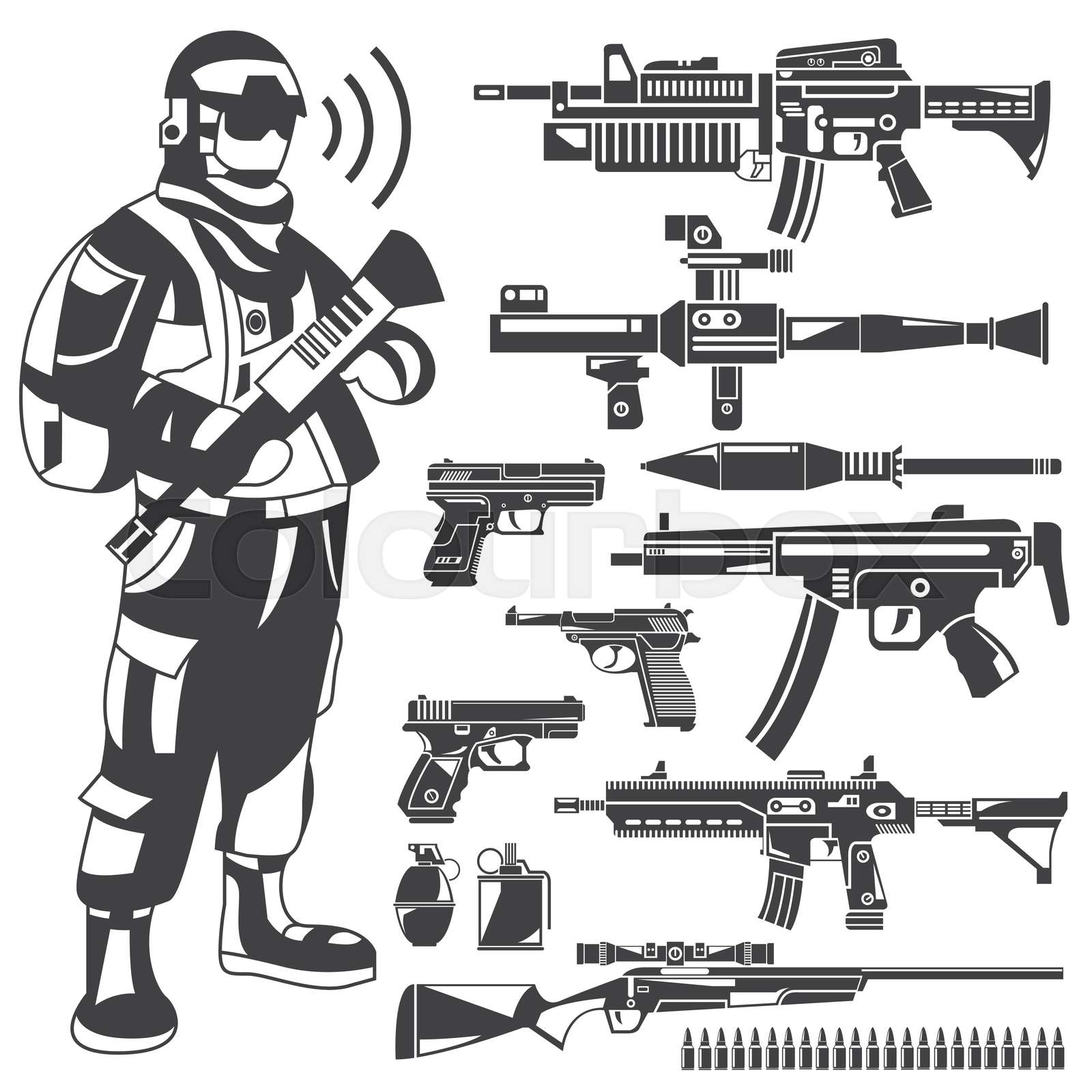 weapon icons, soldier, police | Stock vector | Colourbox