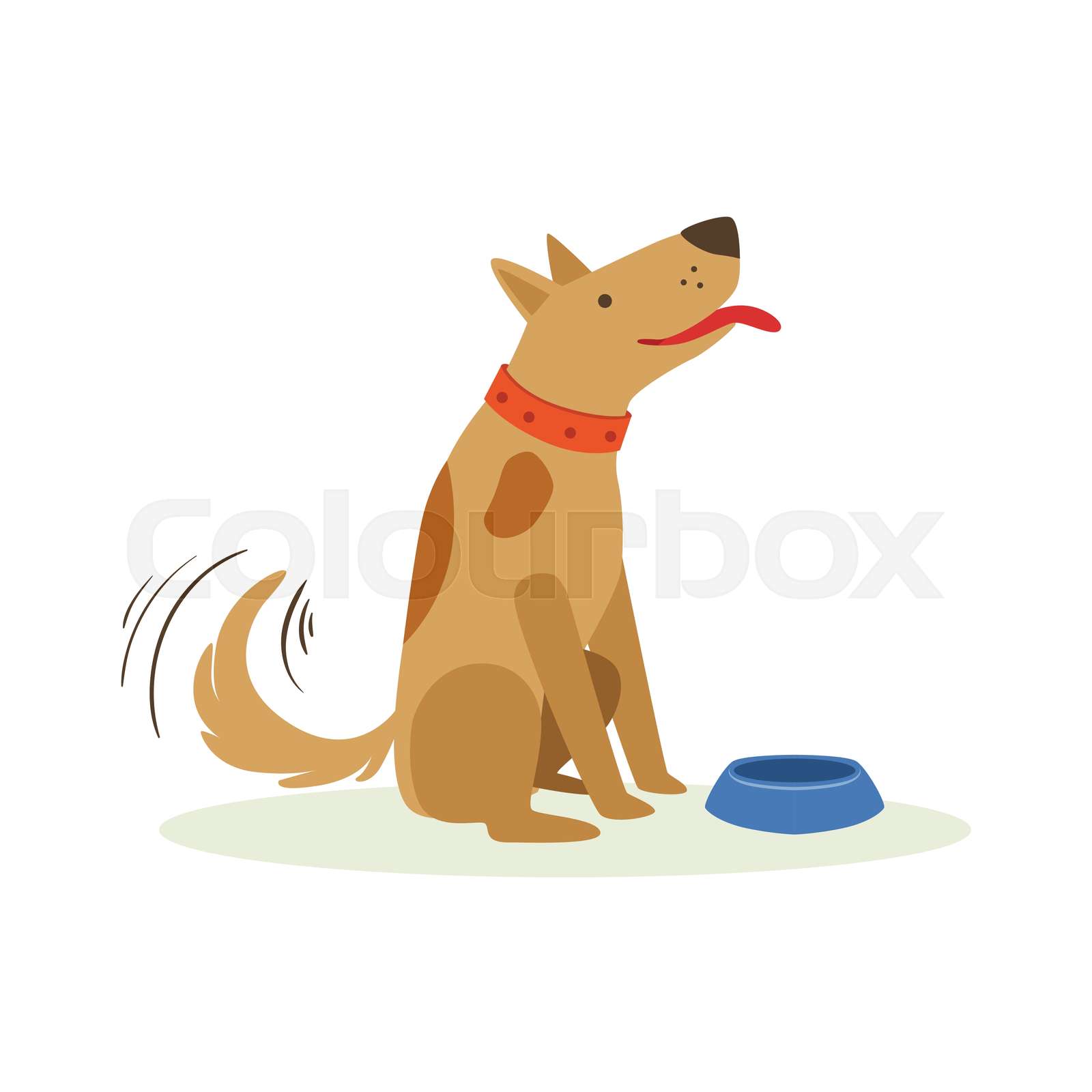 Brown Pet Dog Wating To Be Fed With Dog Food , Animal Emotion Cartoon ...