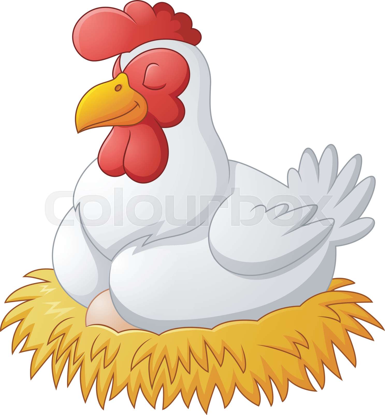 Cute hen brooding her egg | Stock vector | Colourbox