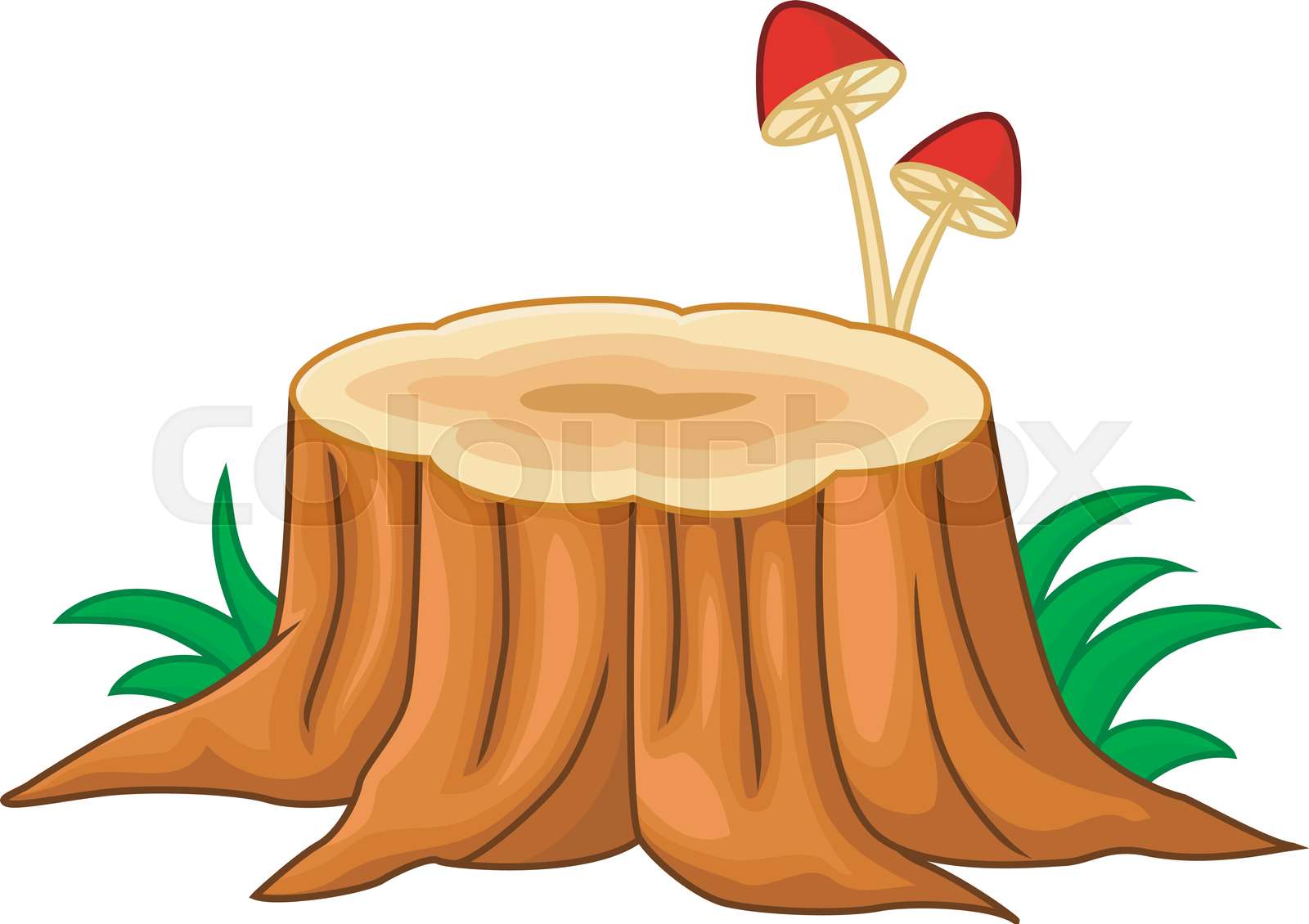 Illustration of tree stump and mushroom | Stock vector | Colourbox