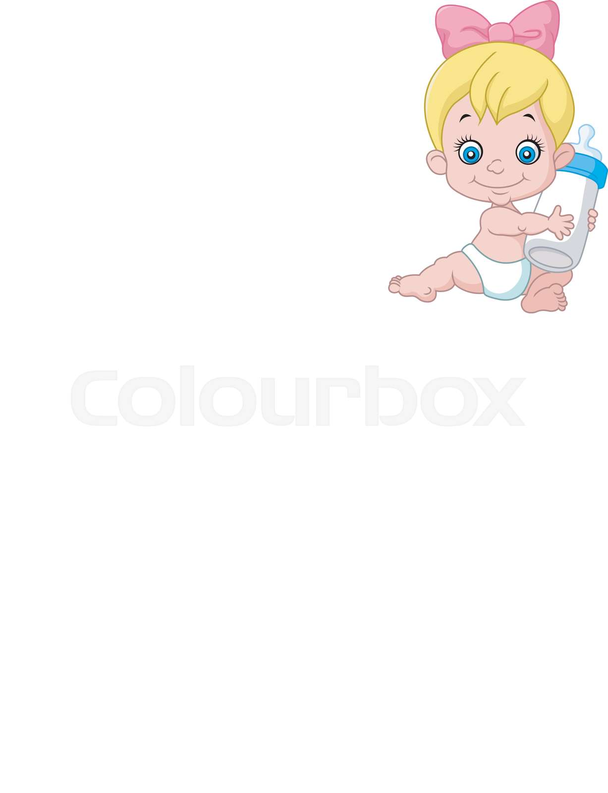 Cartoon baby girl holding bottle | Stock vector | Colourbox