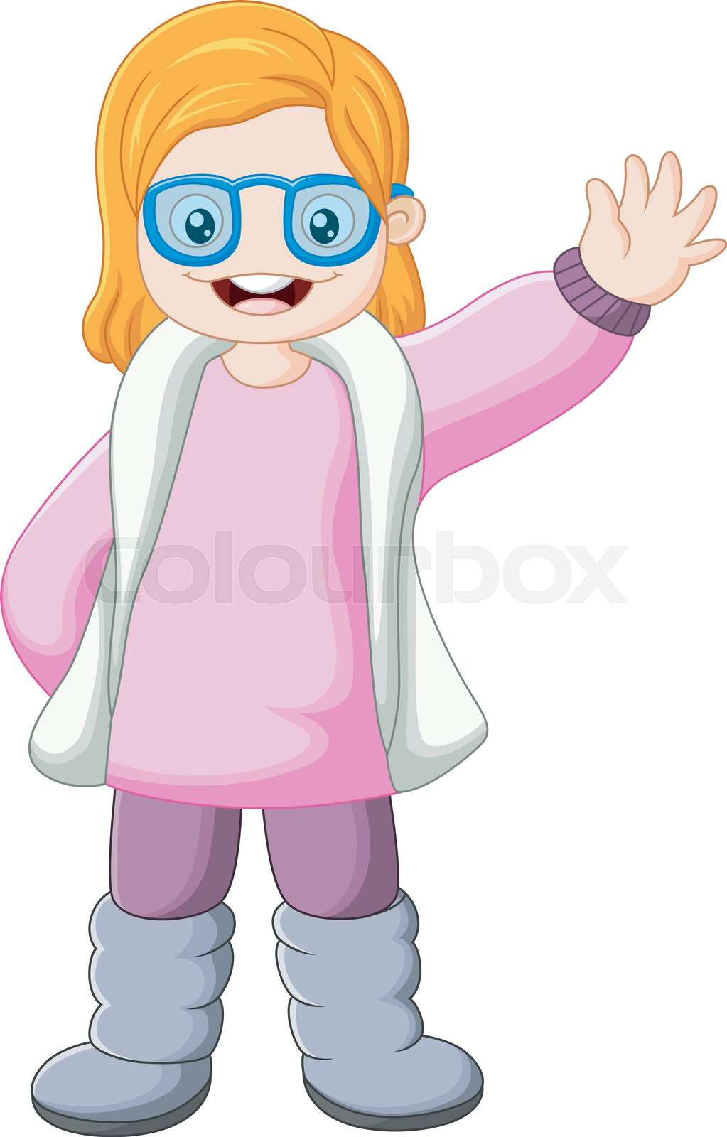 Cute girl cartoon waving hand | Stock vector | Colourbox