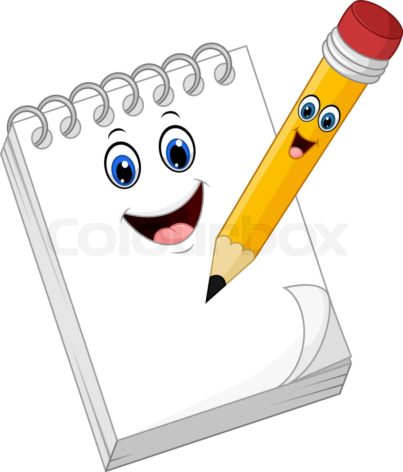Cartoon funny note book paper with pencil | Stock vector | Colourbox