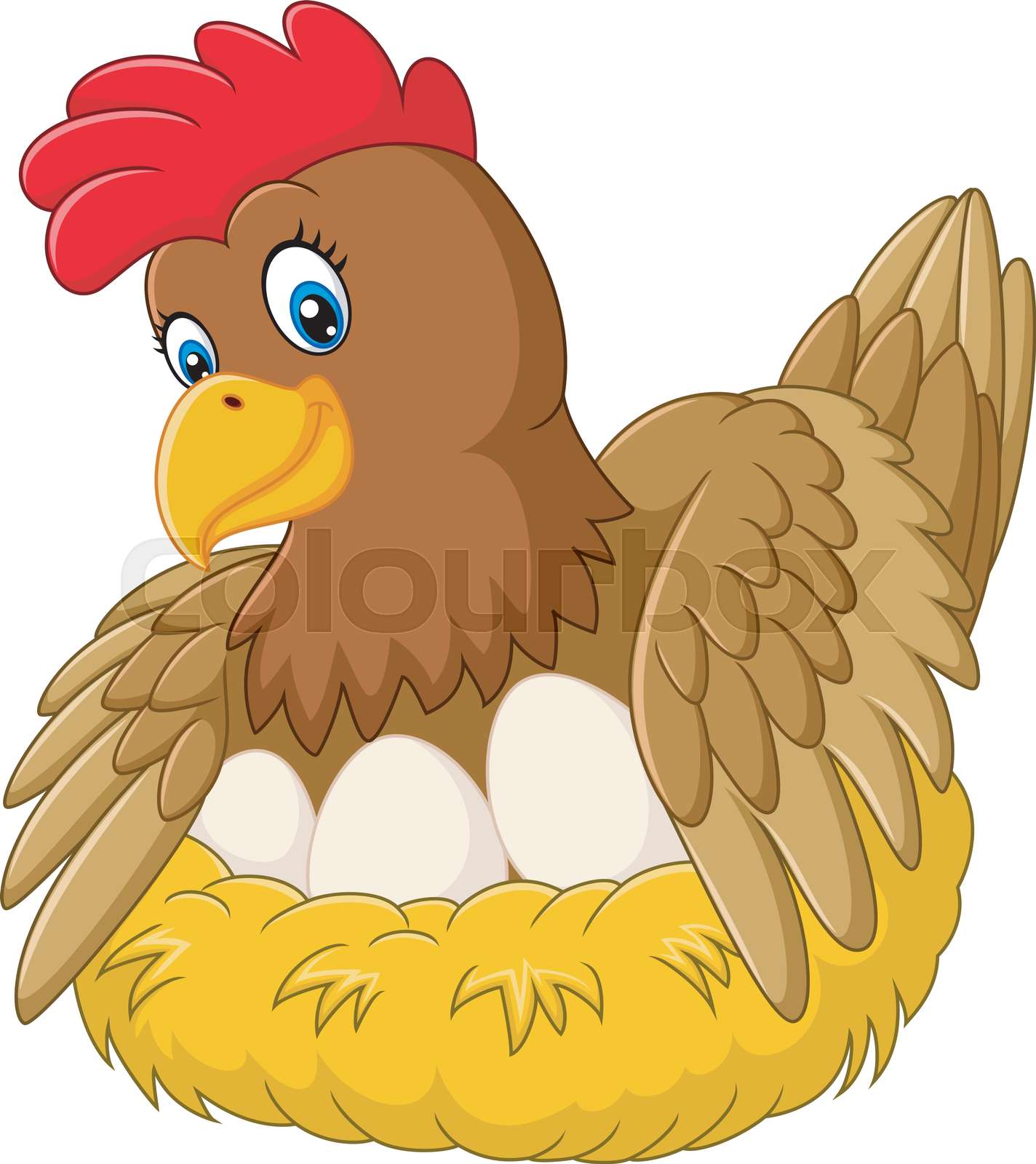 Cute hen brooding her egg | Stock vector | Colourbox