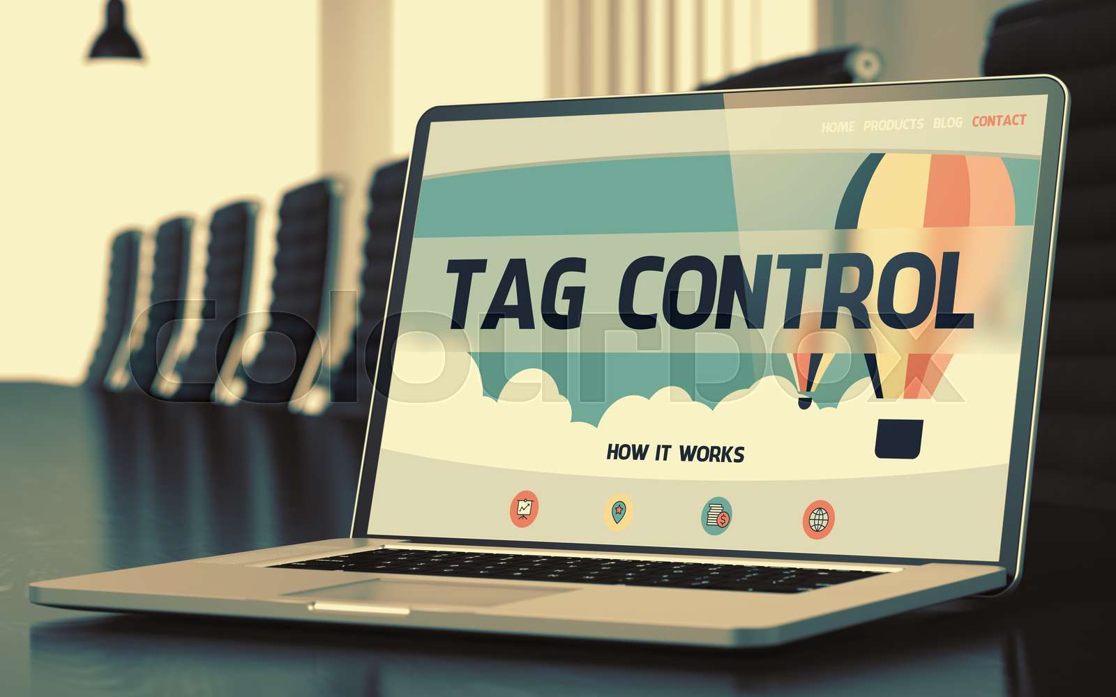 Landing Page of Laptop with Tag Control Concept. 3D. | Stock image ...