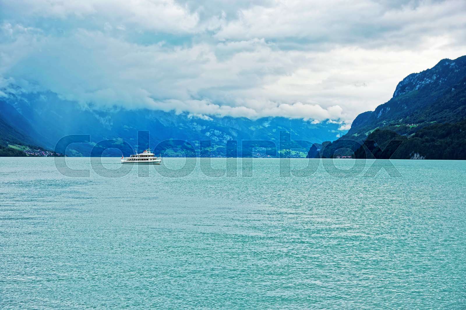 Ferry on Lake Brienz and Brienzer Rothorn mountain Bern Swiss | Stock ...