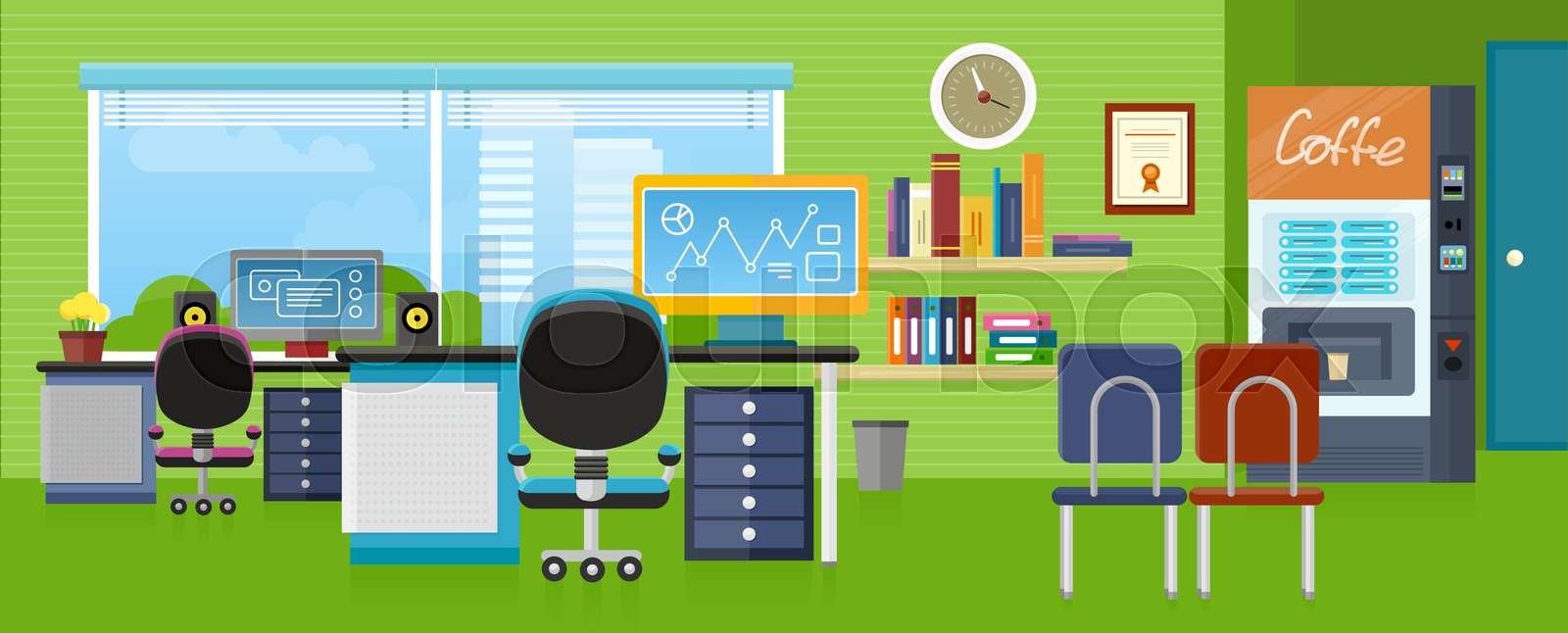 Office Interior Background in Flat | Stock vector | Colourbox