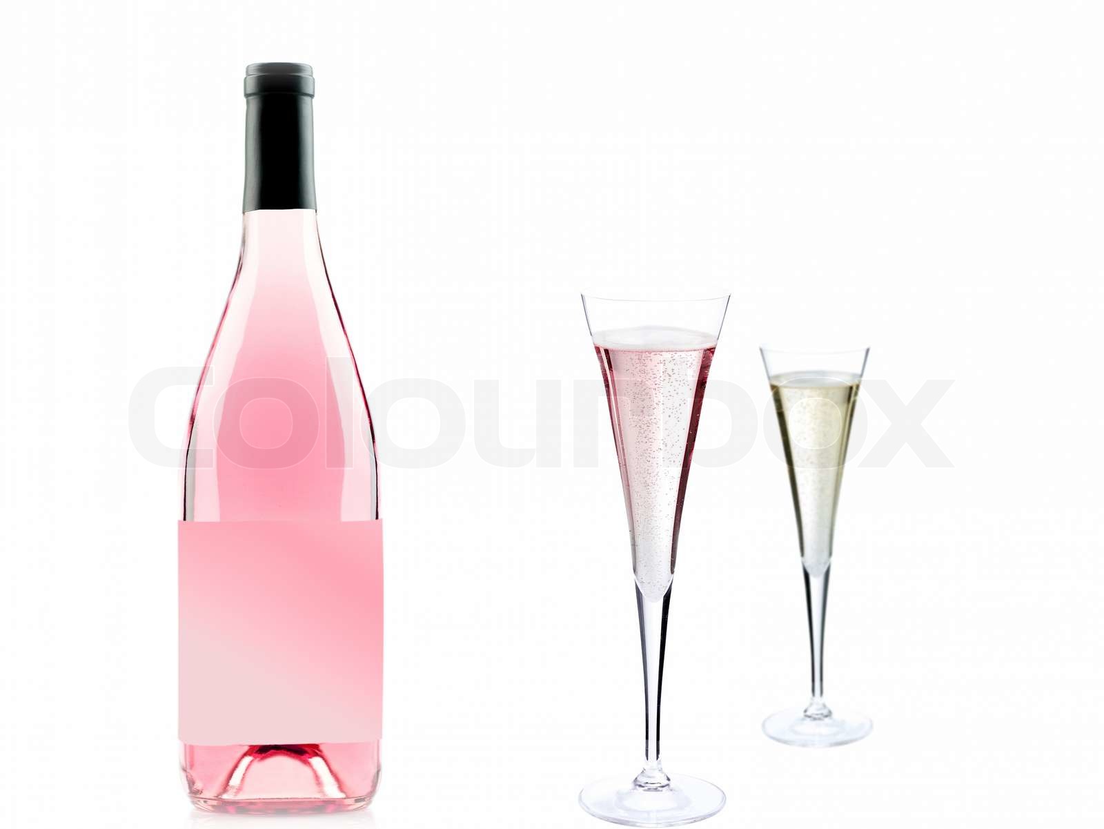 Rosa Champagner-Flasche und Glas | Stock Bild | Colourbox