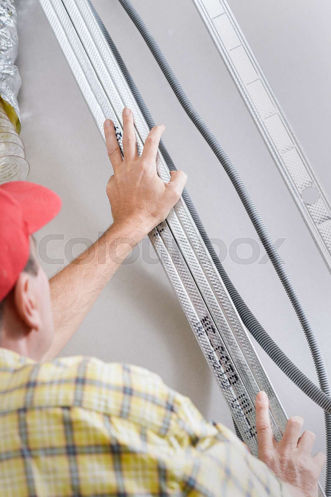 Preparing plasterboard fitting | Stock image | Colourbox