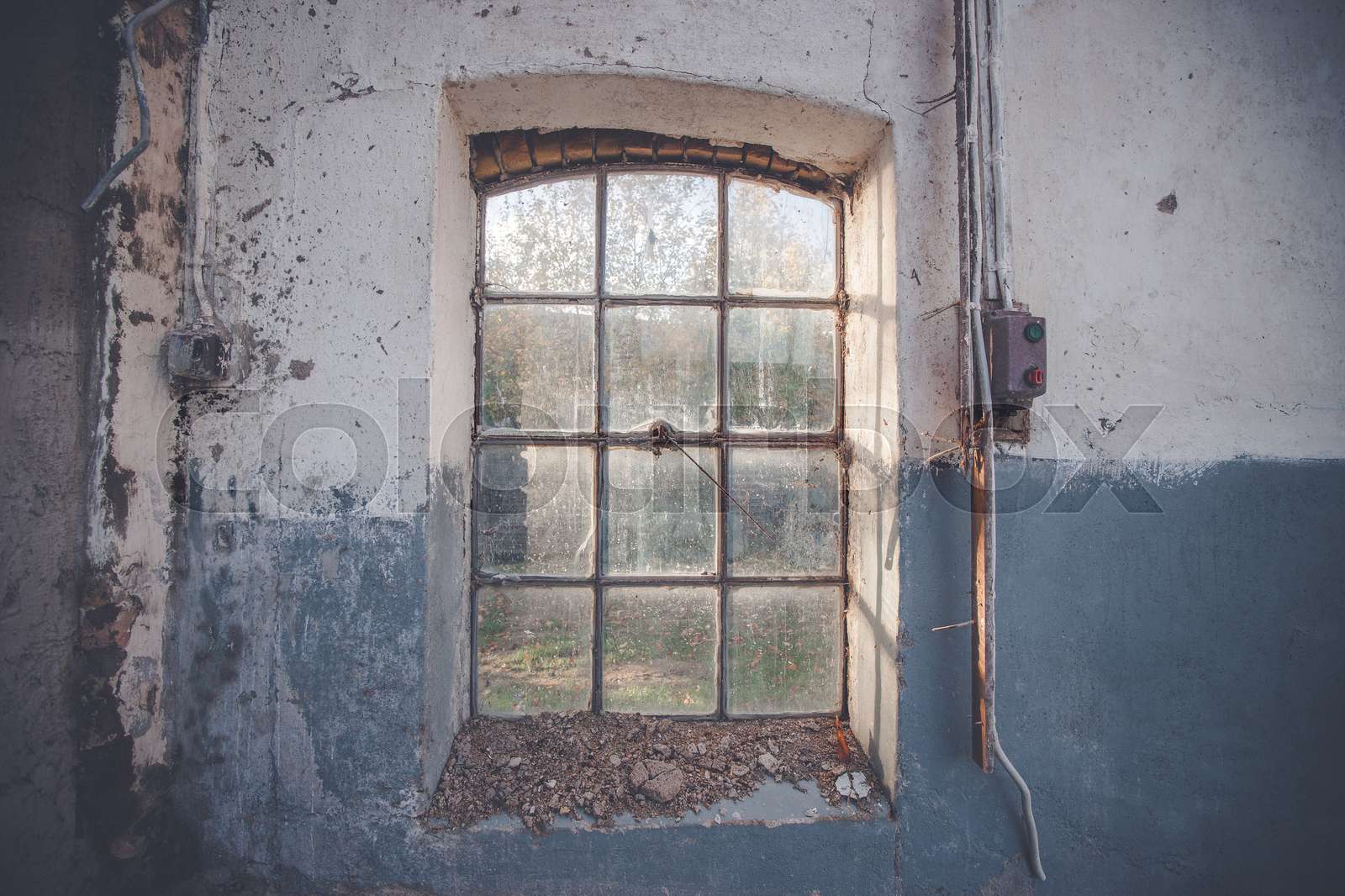 Dirty old window on a grunge wall | Stock image | Colourbox