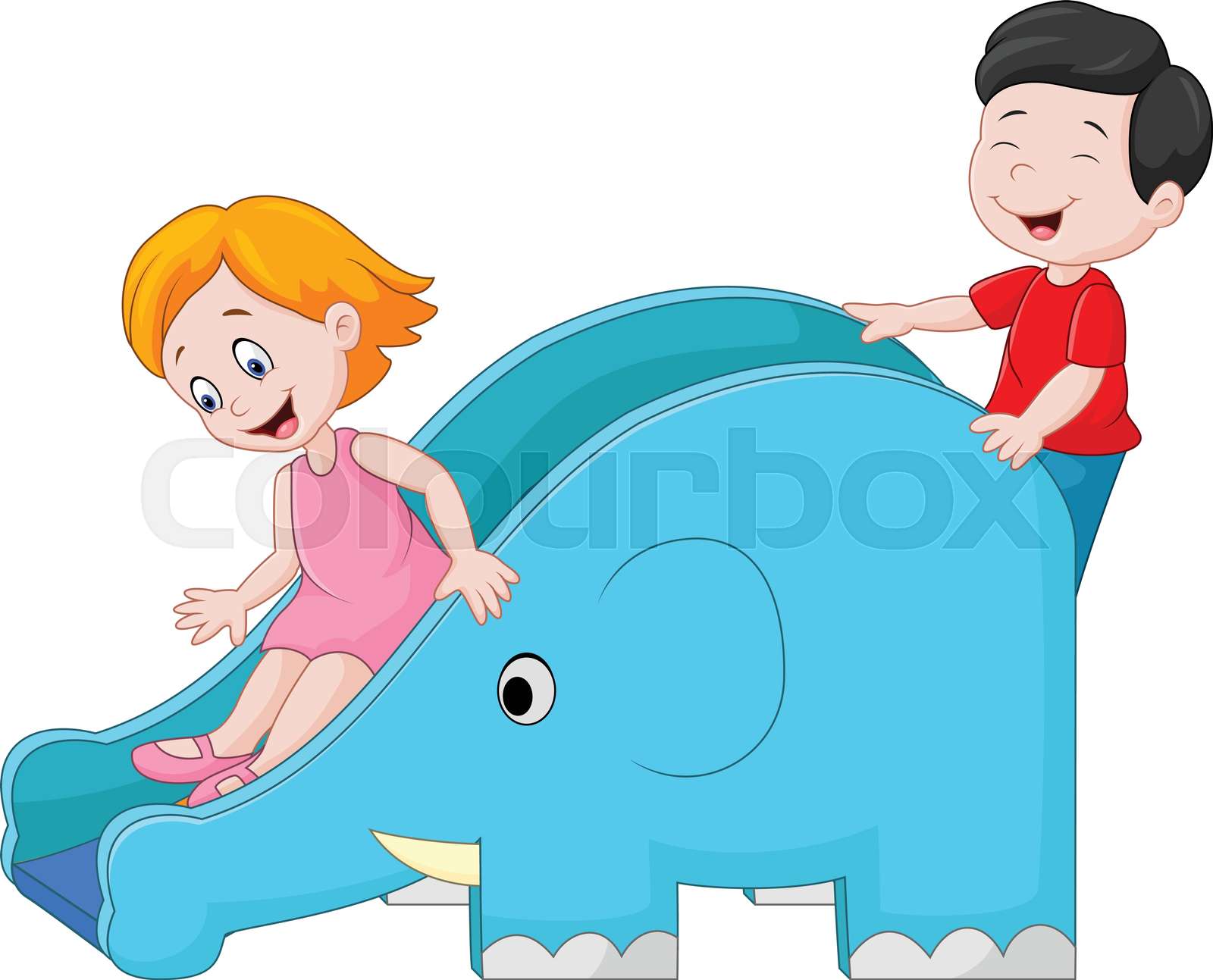 Little kids playing on slide | Stock vector | Colourbox