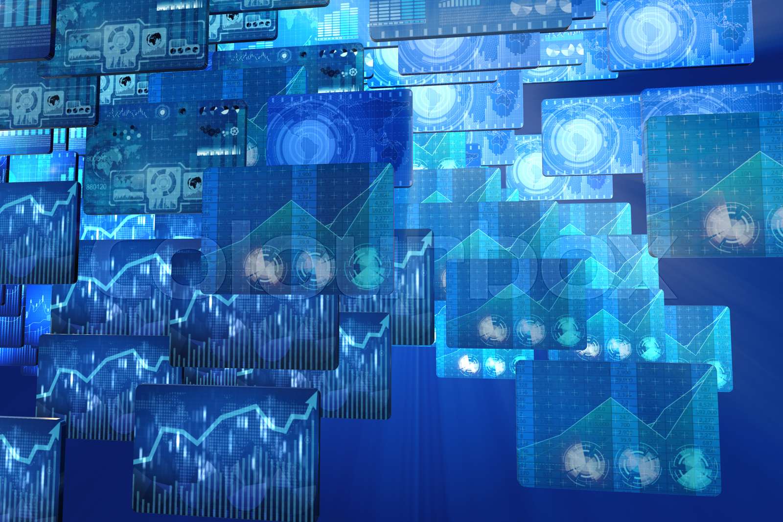 Many screen monitors with charts and graphs | Stock image | Colourbox