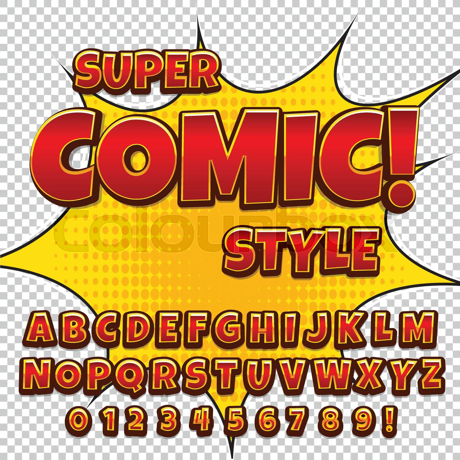 Comic alphabet set. Letters, numbers and figures for kids ...