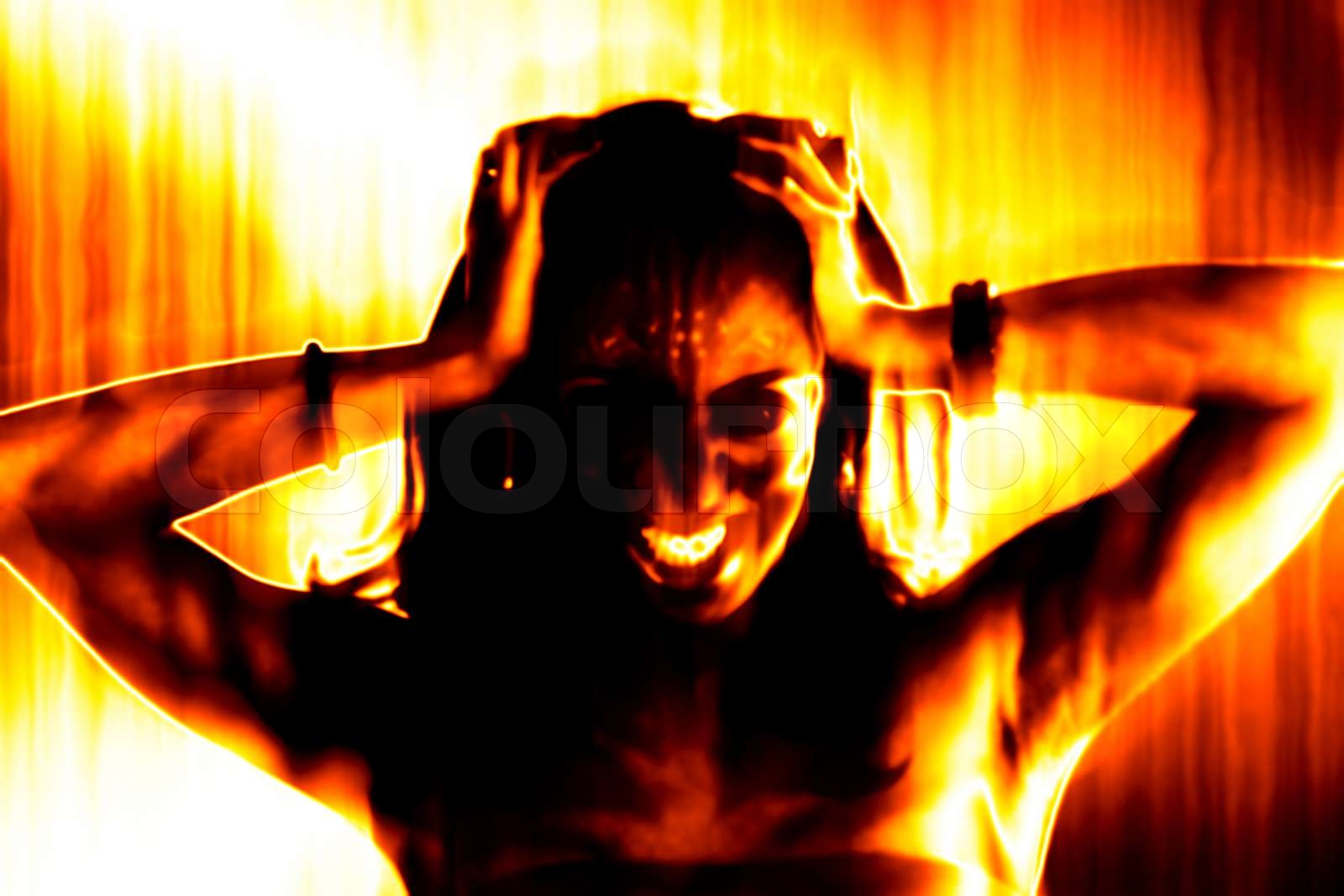 Abstract illustration of a fiery and hellish looking evil woman | Stock ...
