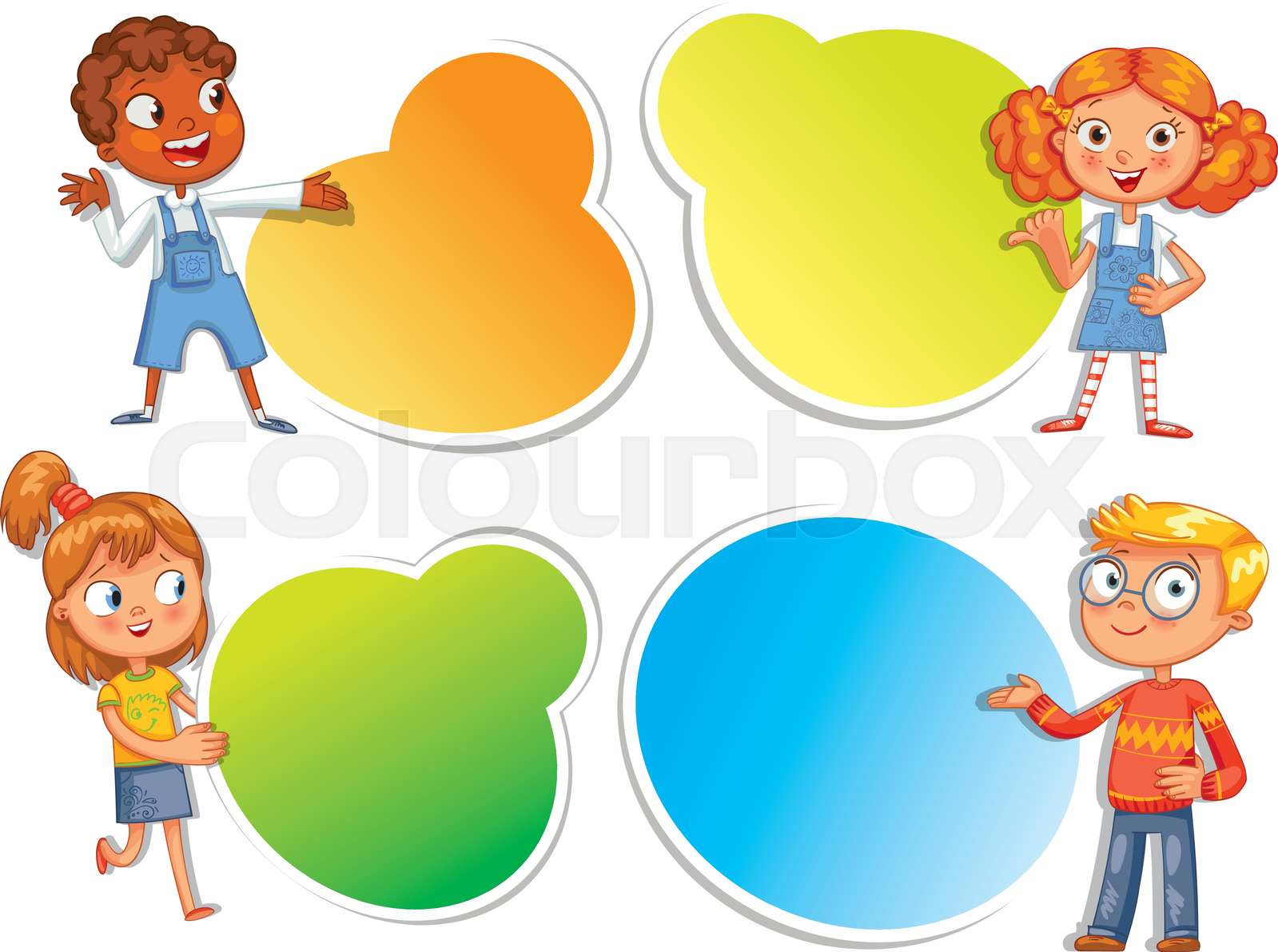 Pupils pointing at a poster | Stock vector | Colourbox