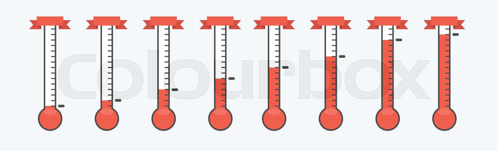 illustration of red thermometers with different levels, flat style ...