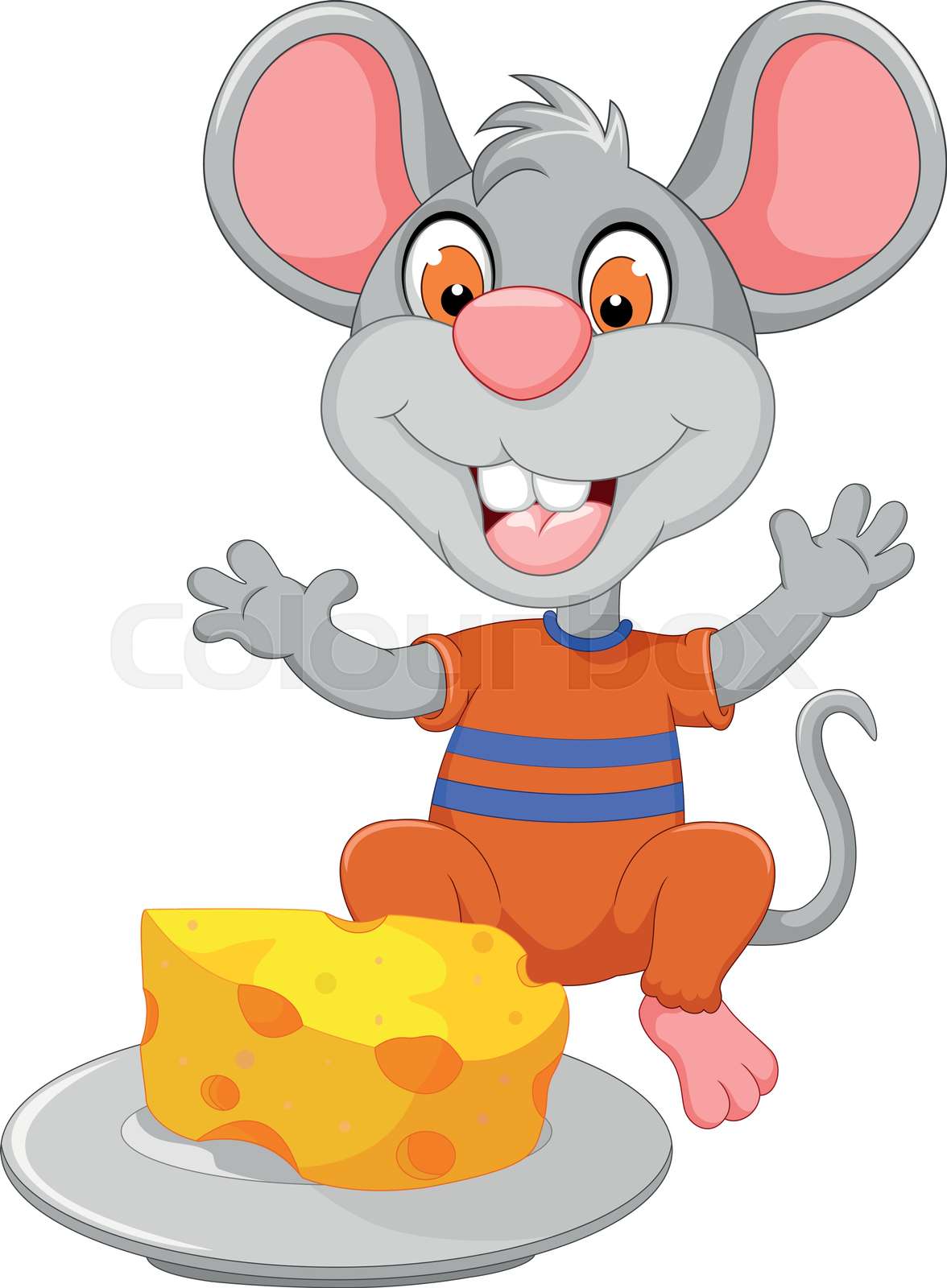 funny mouse cartoon eating cheese | Stock vector | Colourbox