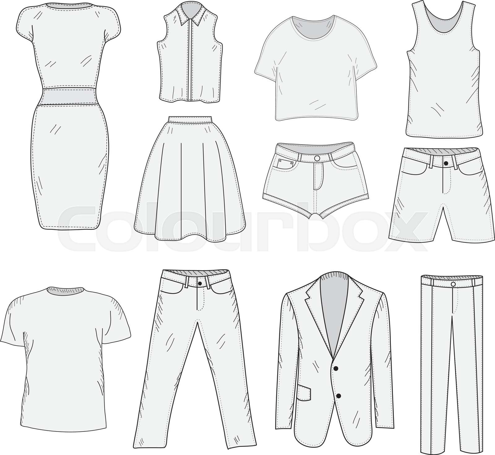 Men's and Women's Clothing set sketch. Clothes, hand-drawing, doodle ...