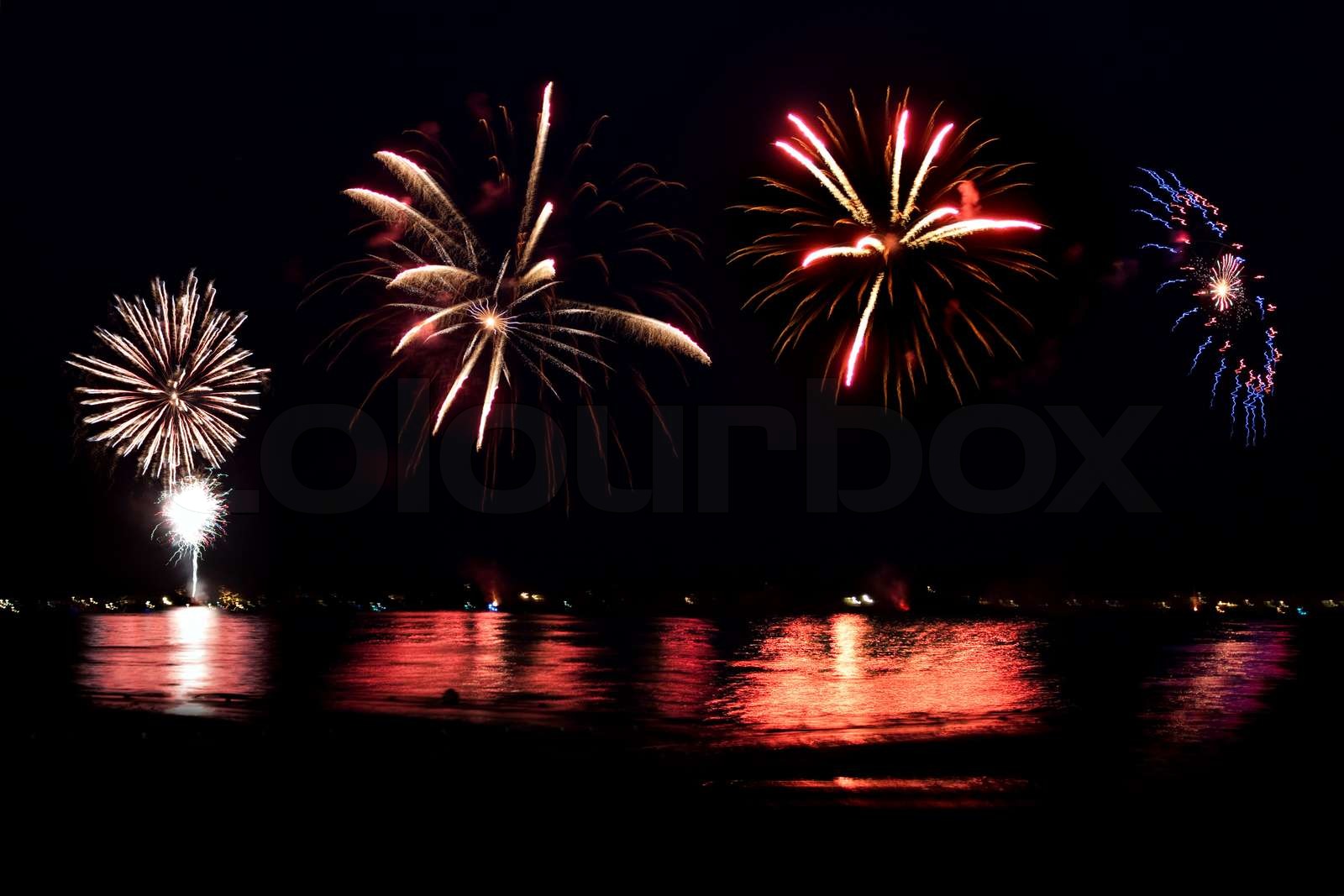 Beautiful fireworks going off with plenty of negative space in the dark ...