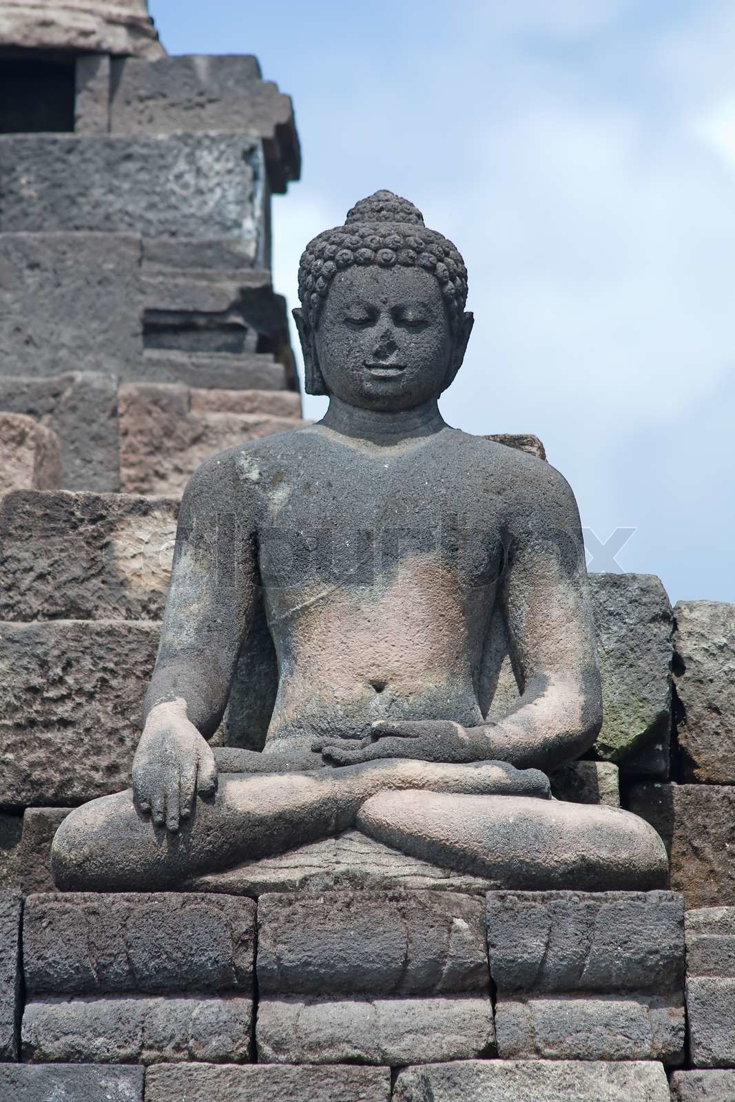 Buddha statue in Borobudur temple near Yogyakarta on Java island ...