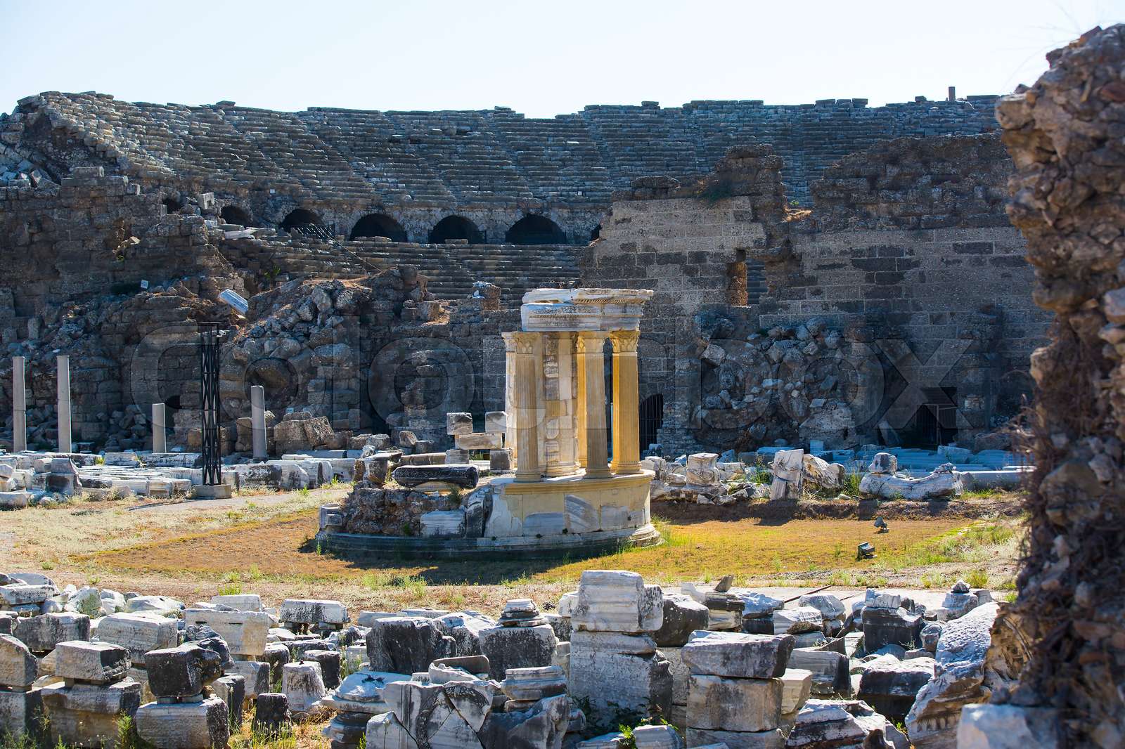 Ruins of the ancient city of Side and the Amphitheatre | Stock image ...