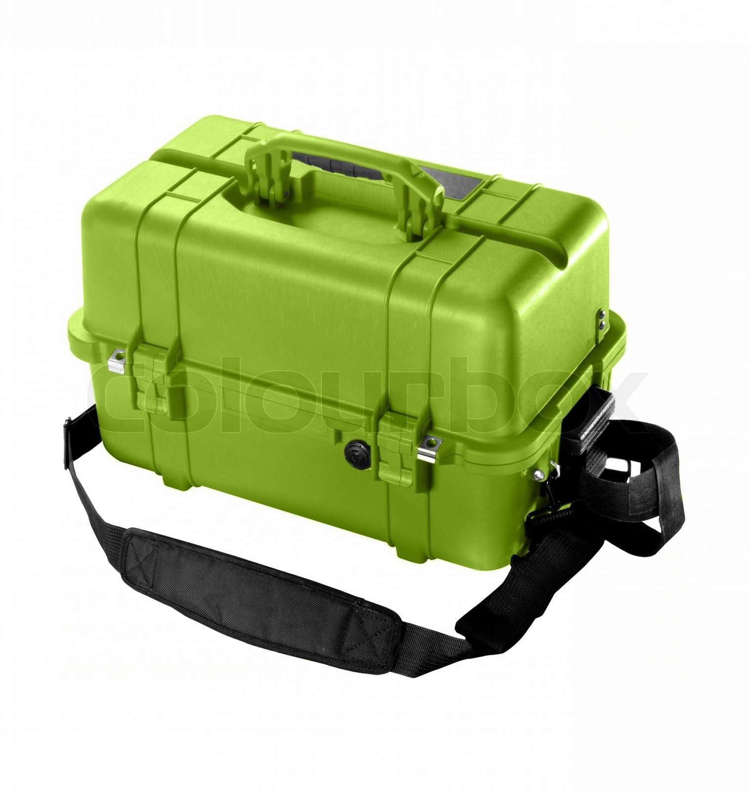 green mechanic's basic tool box with set of spanner | Stock image ...