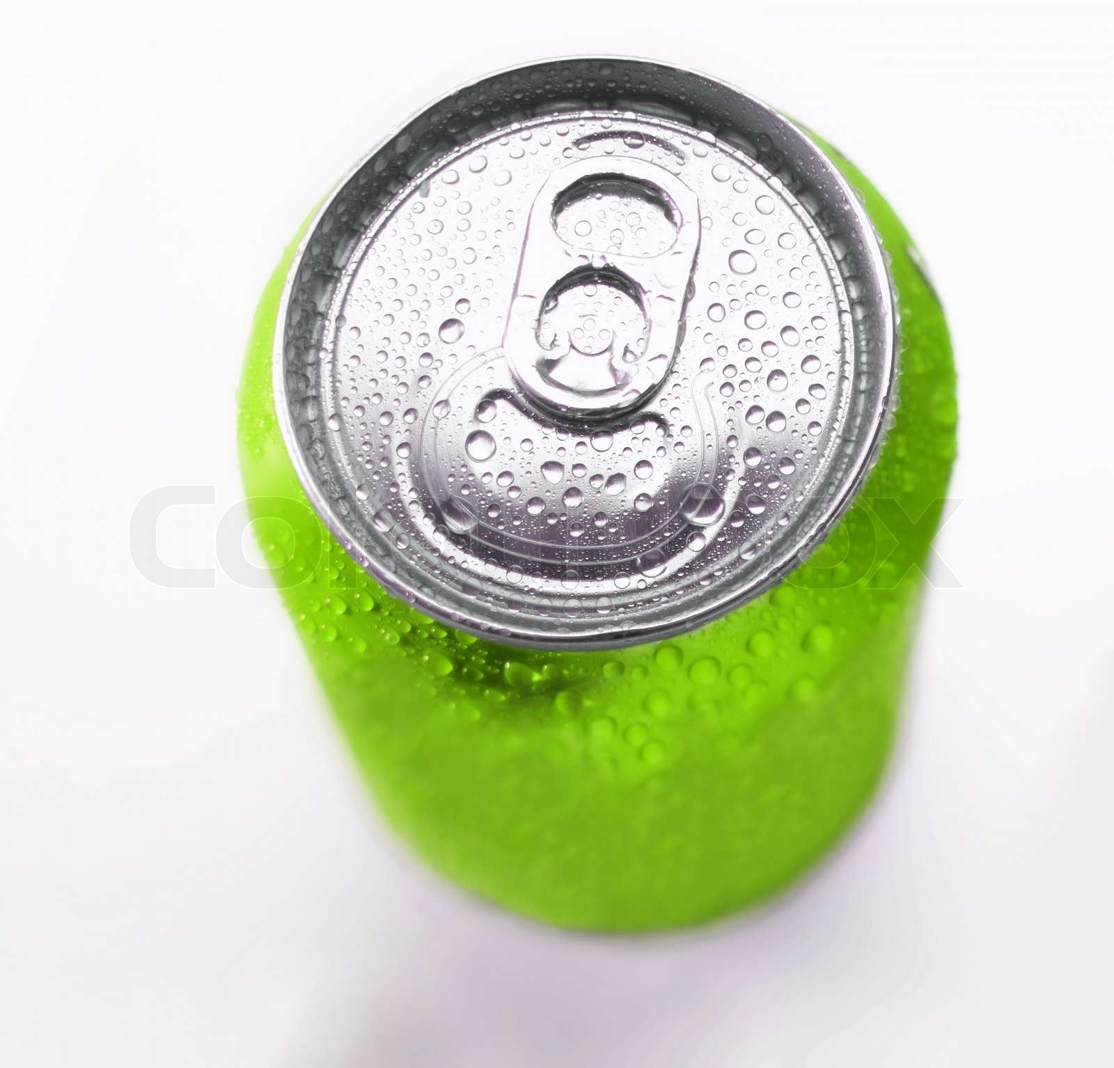 Green soft drink can close up isolated | Stock image | Colourbox