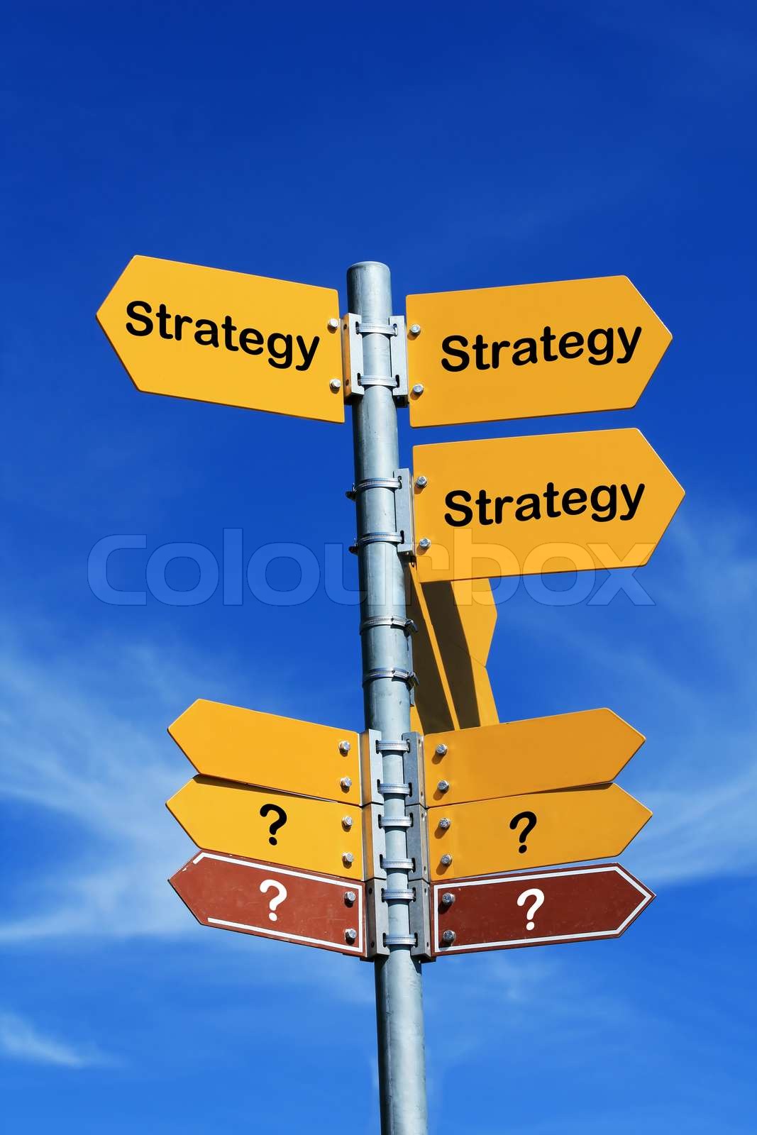 "Strategy?" direction sign | Stock image | Colourbox