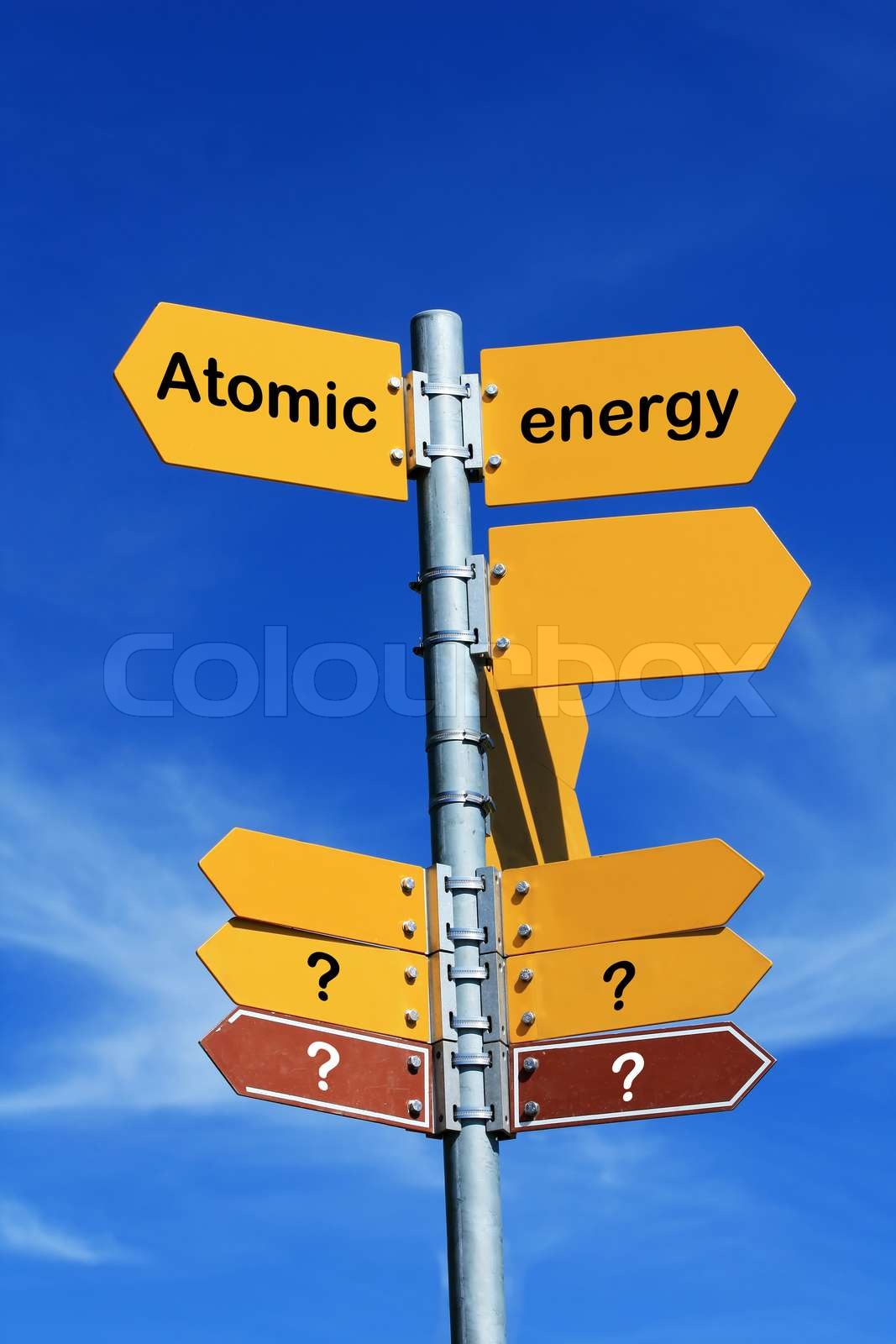 "Atomic energy?" direction sign | Stock image | Colourbox