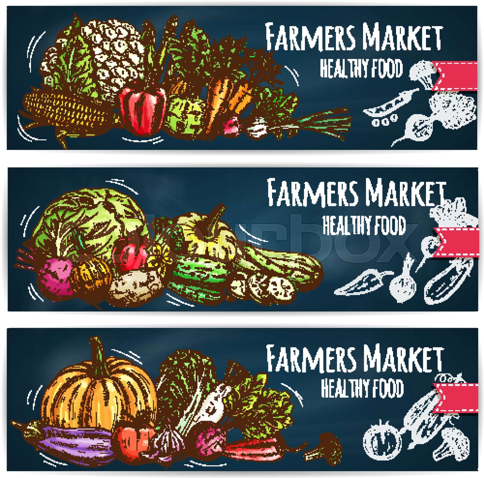 Farmers Market banners with sketched vegetables | Stock vector | Colourbox