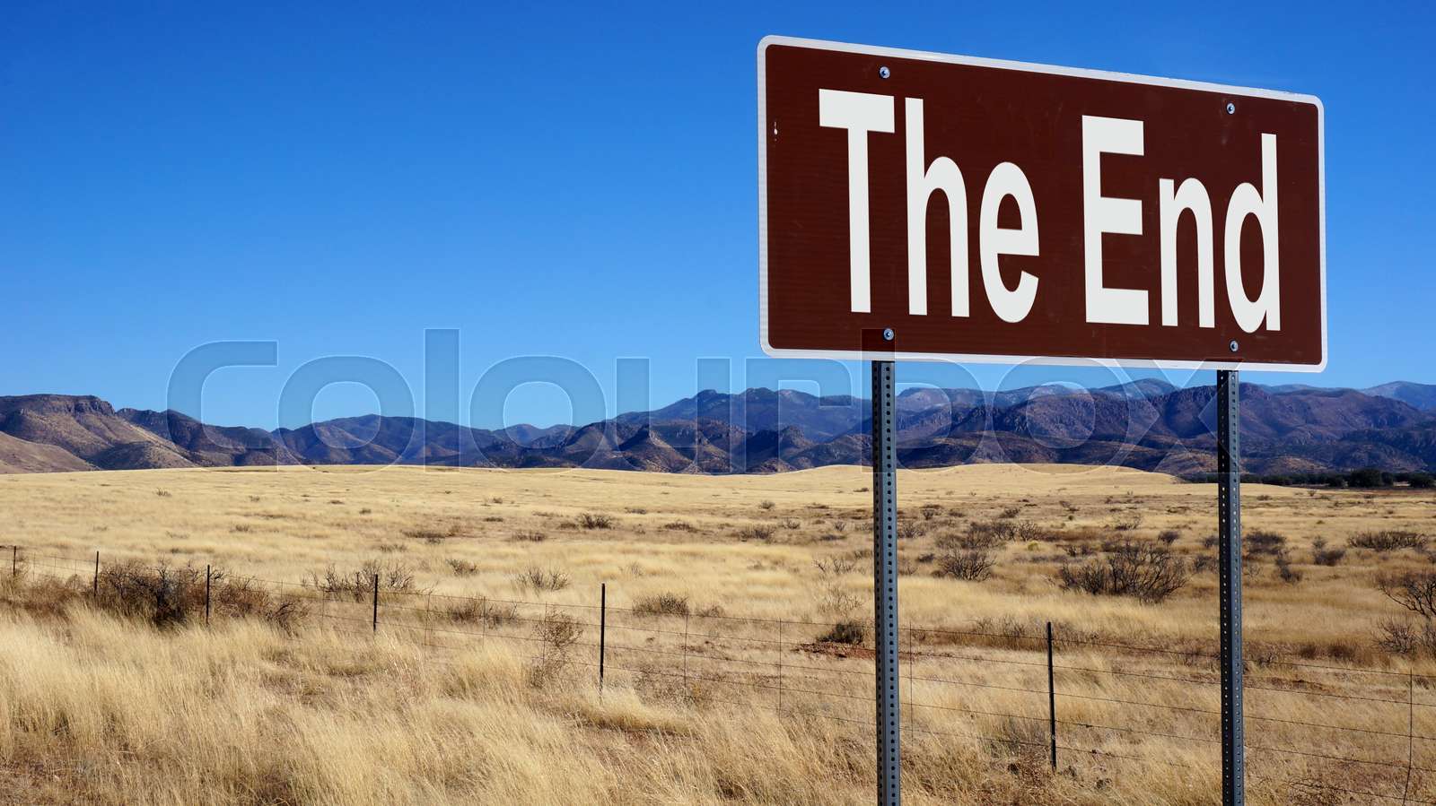 The End brown road sign | Stock image | Colourbox