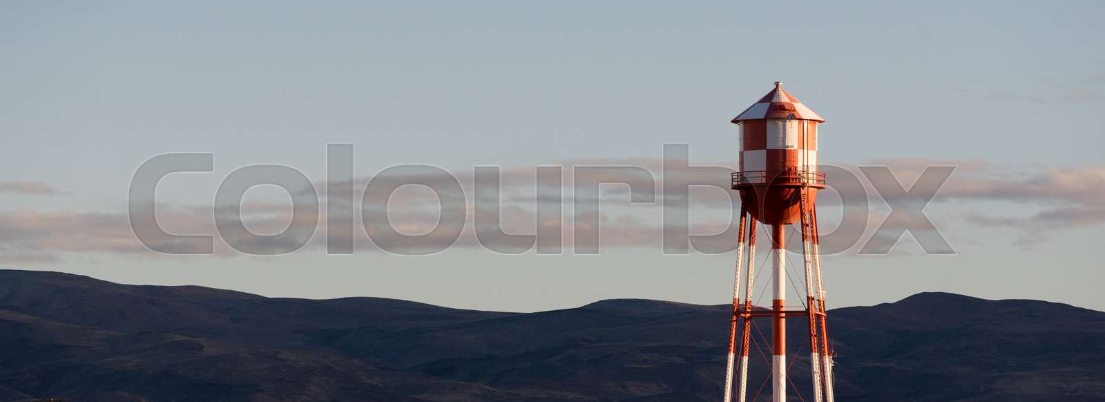 Red White Checkered Water Tower Mountain Background | Stock image ...