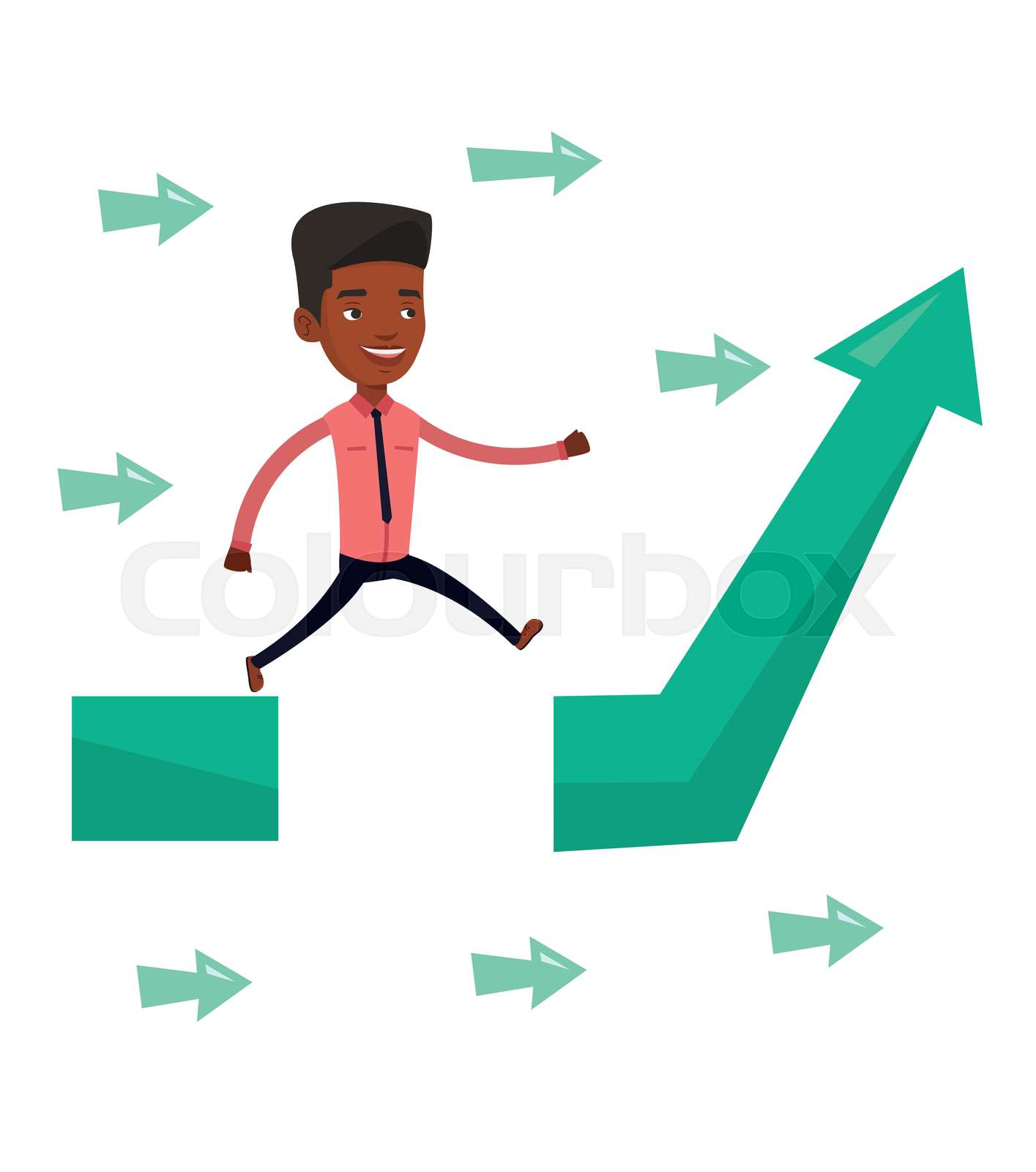 Businessman jumping over gap on arrow going up. | Stock vector | Colourbox