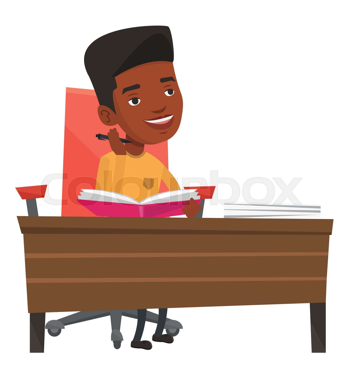 Student writing at the desk vector illustration. | Stock vector | Colourbox
