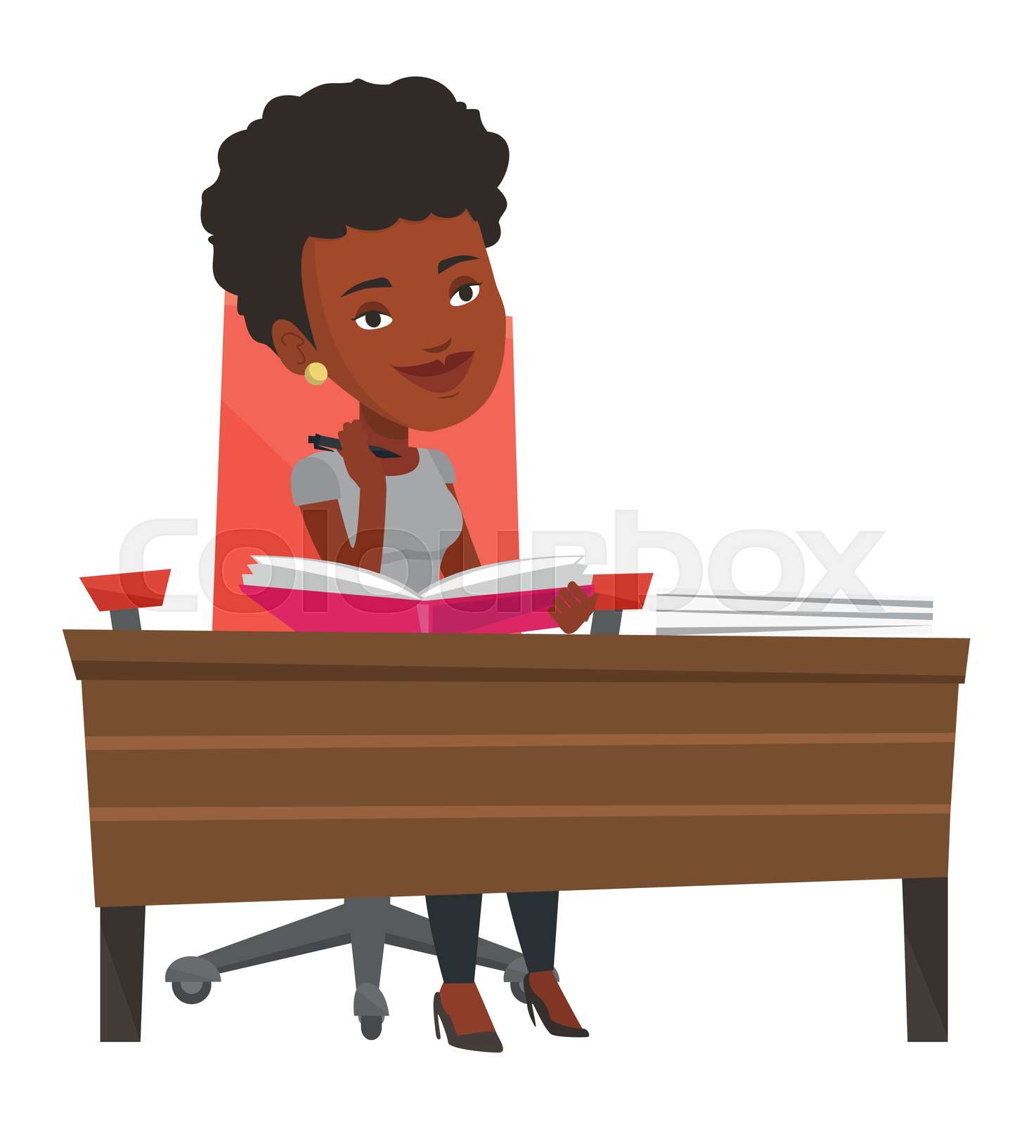 Student writing at the desk vector illustration. | Stock vector | Colourbox
