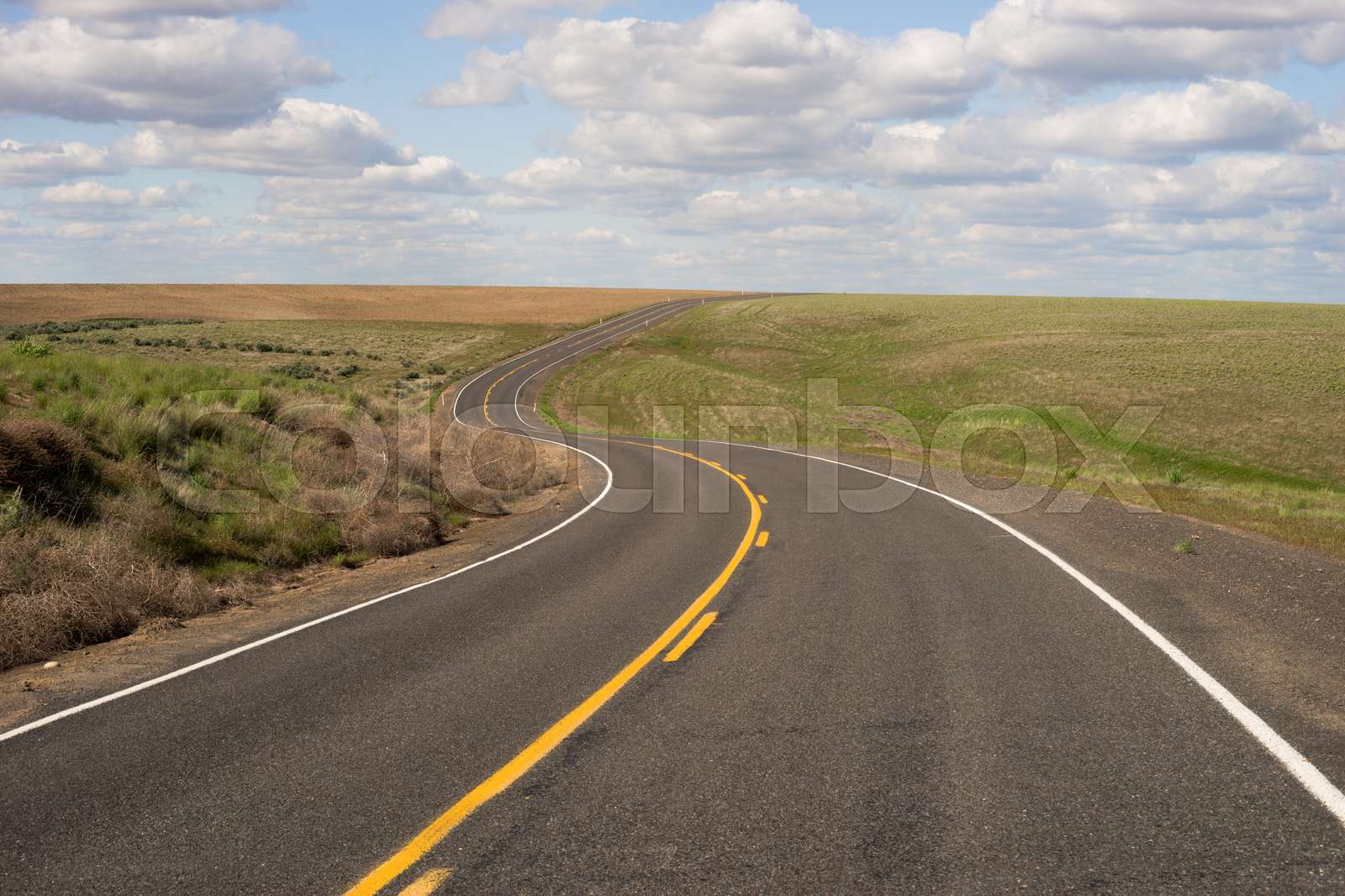 Paved Two Lane Road Highway Transportation White Clouds Blue Skky ...