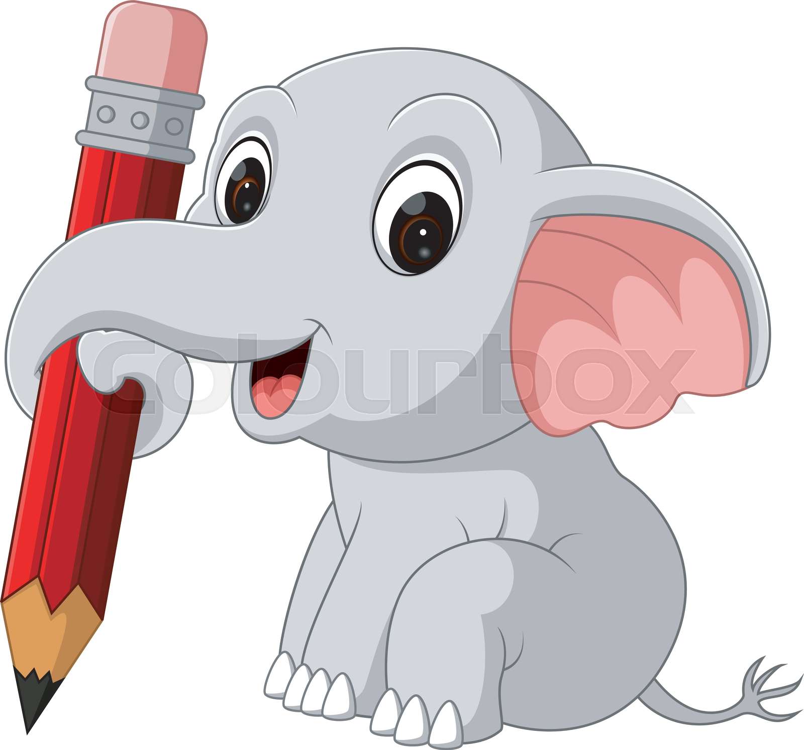 Cute elephant holding pencil | Stock vector | Colourbox