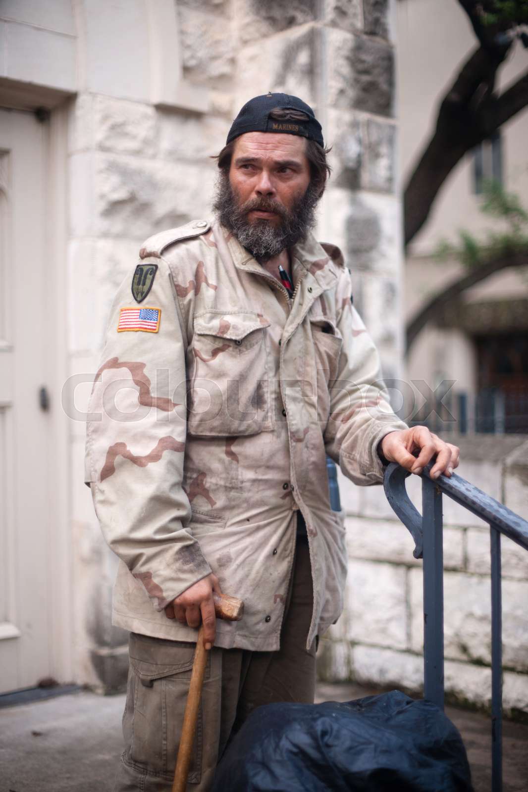 Disabled Marine Veteran Homeless Sitting on Streets San Antonio | Stock ...