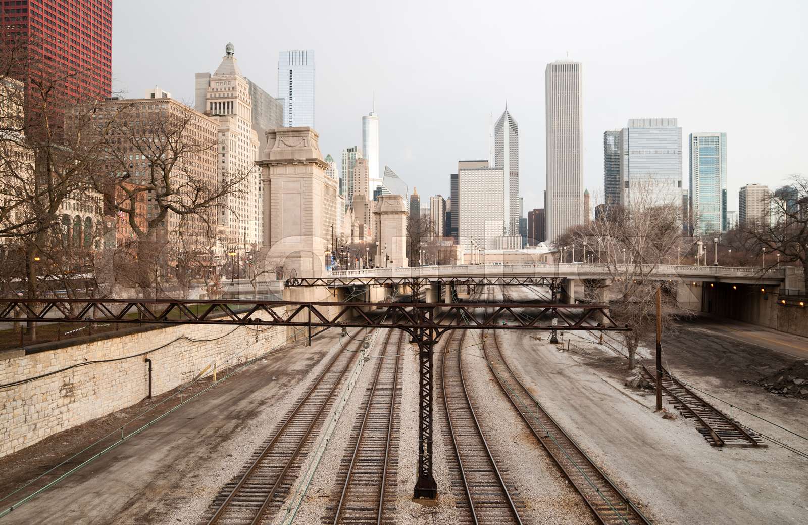 Rairoad Train Tracks Railyards Downtown Chicago Skyline Transportation ...