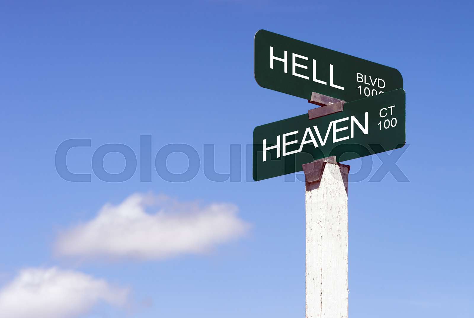 Heaven Hell Signs Crossroads Street Avenue Sign Blue Skies Clouds ...