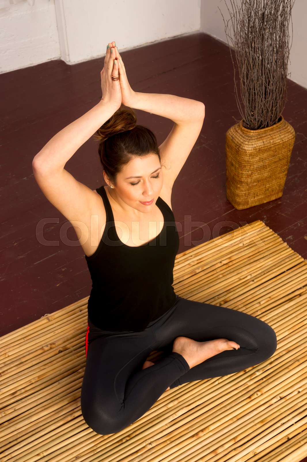 Woman Stretched Upward From Seated Yoga Practice Meditation Position ...