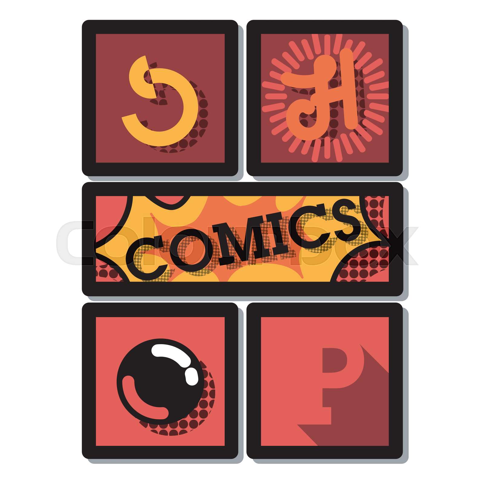 Color vintage comics shop emblem | Stock vector | Colourbox